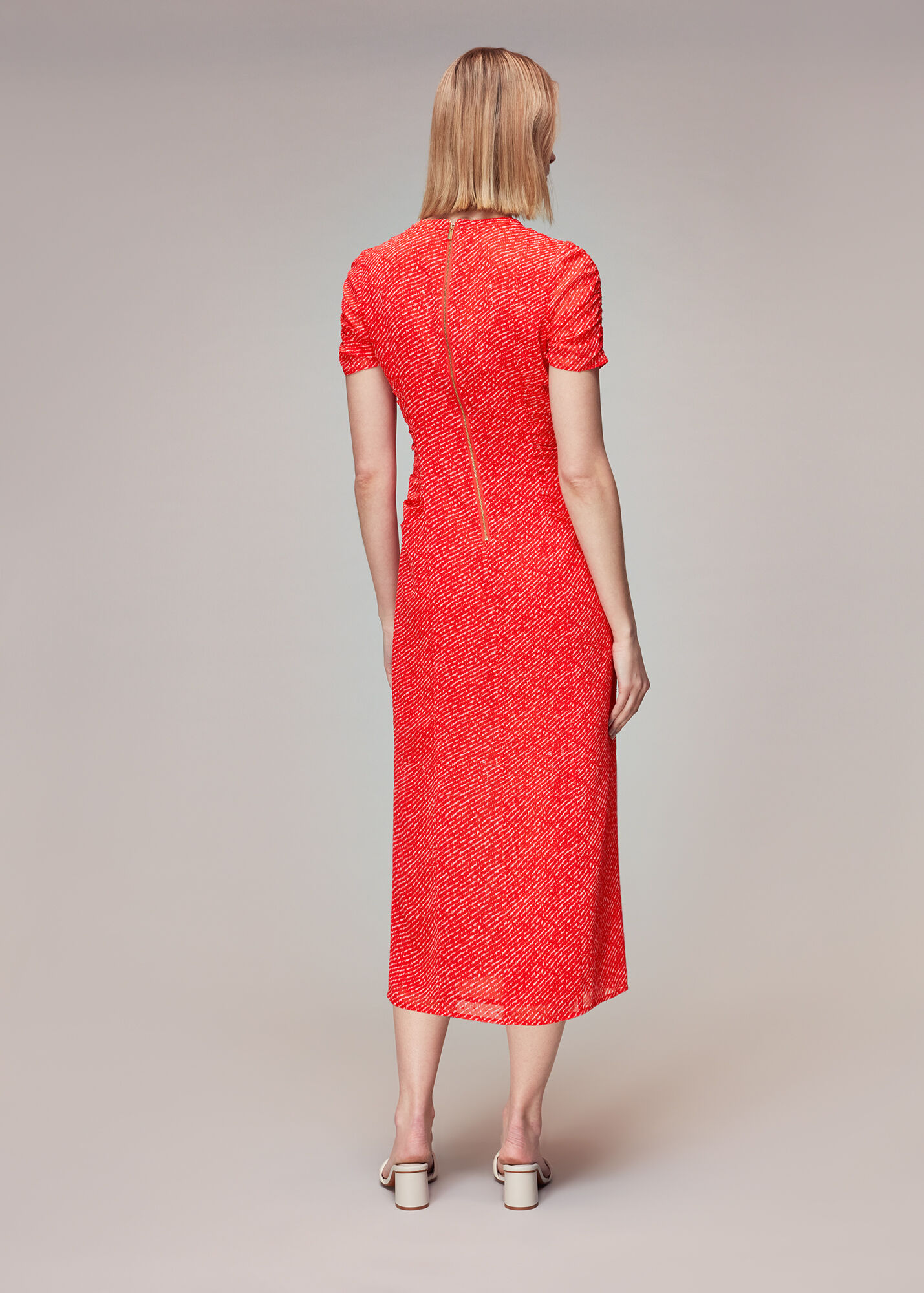 Red/Multi Diagonal Fleck Dobby Dress | WHISTLES | Whistles UK