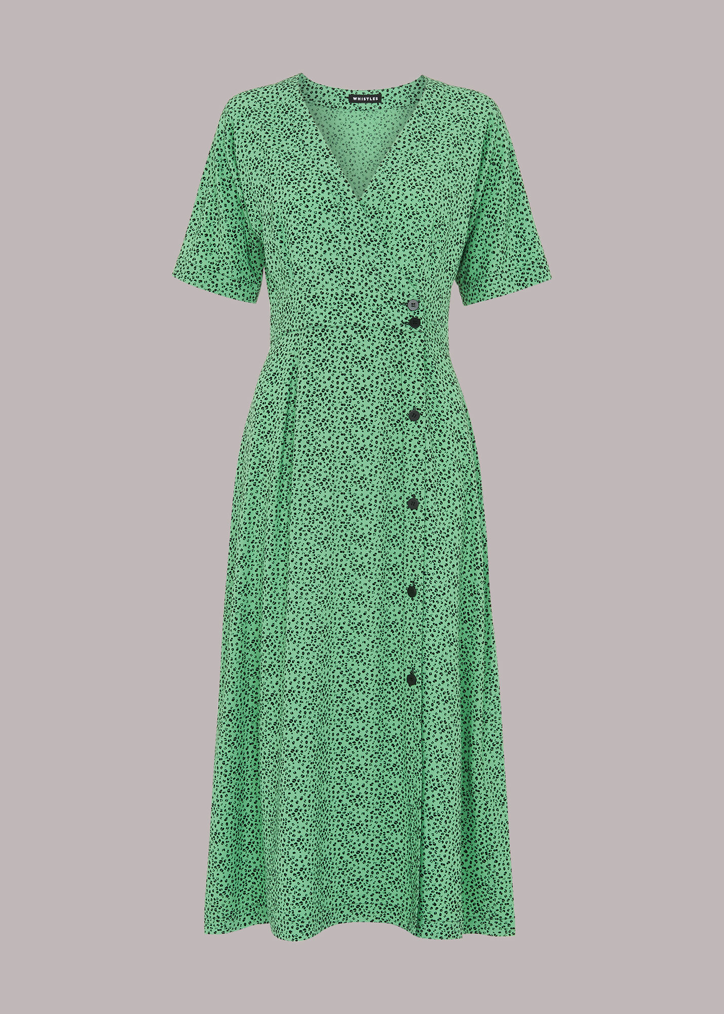 Green/Multi Ink Leopard Print Midi Dress | WHISTLES | Whistles UK