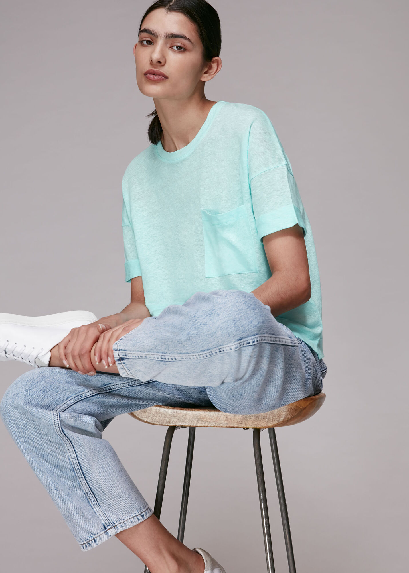 Turquoise Linen Pocket Top | WHISTLES | Whistles UK