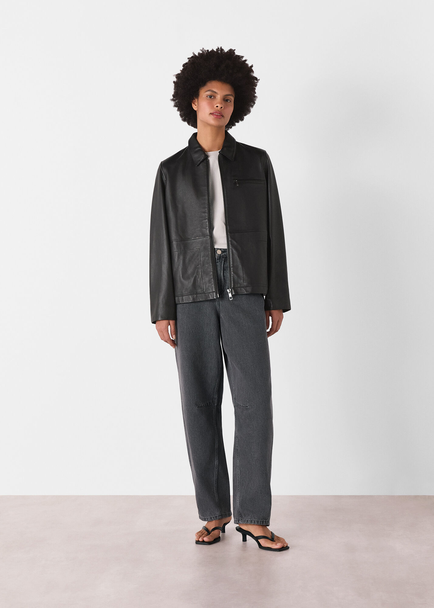 Black Kate Zip Leather Jacket | WHISTLES | Whistles UK