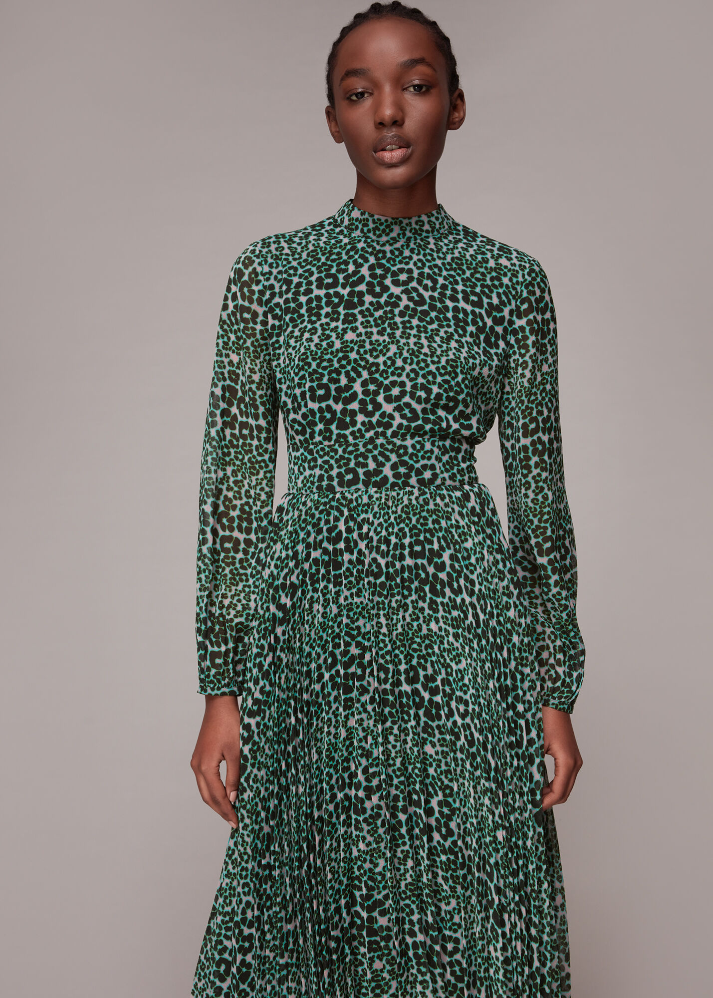 Multicolour Petal Animal Pleated Dress | WHISTLES | Whistles UK