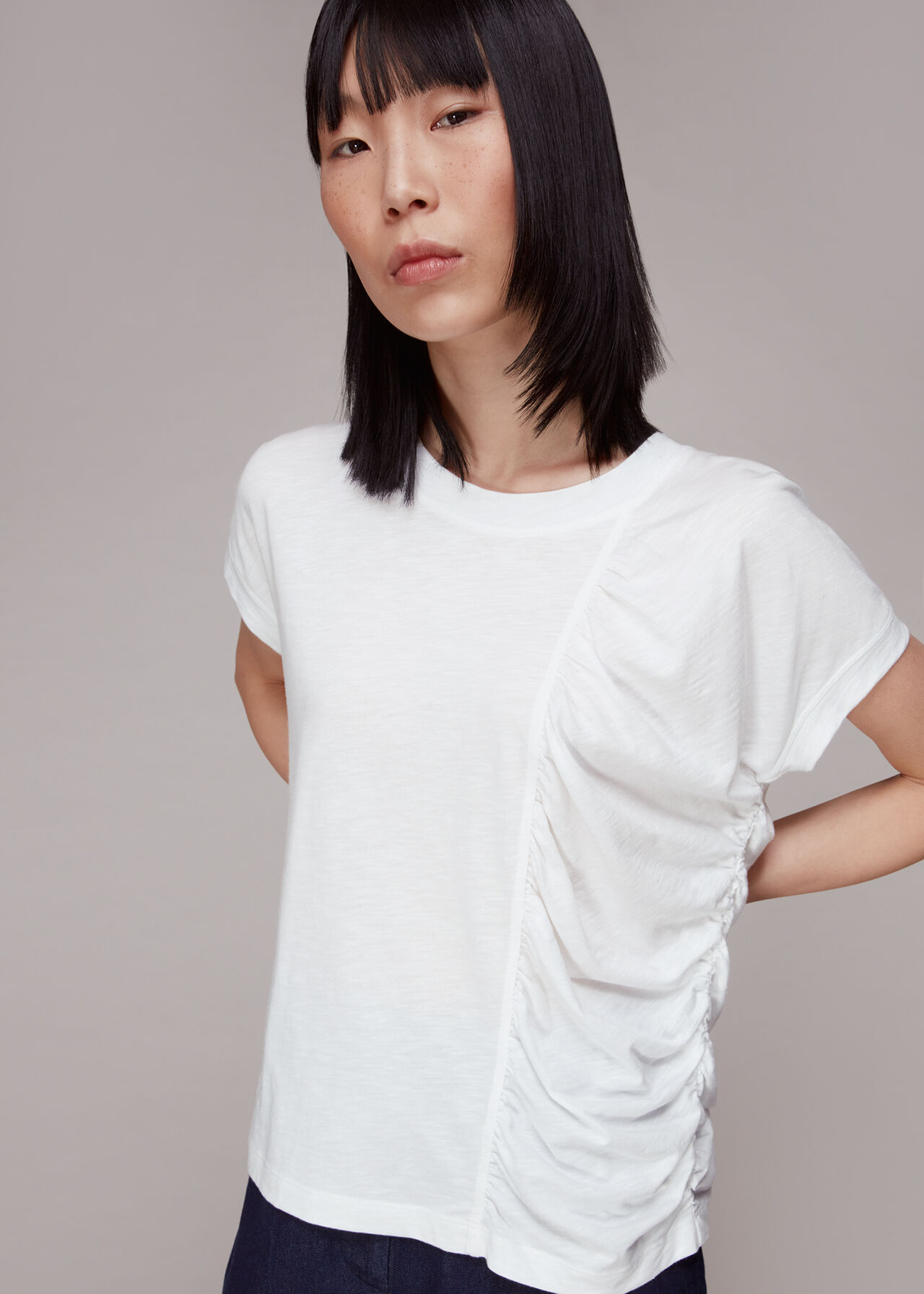 White Aspen Gathered Side Top | WHISTLES | Whistles UK