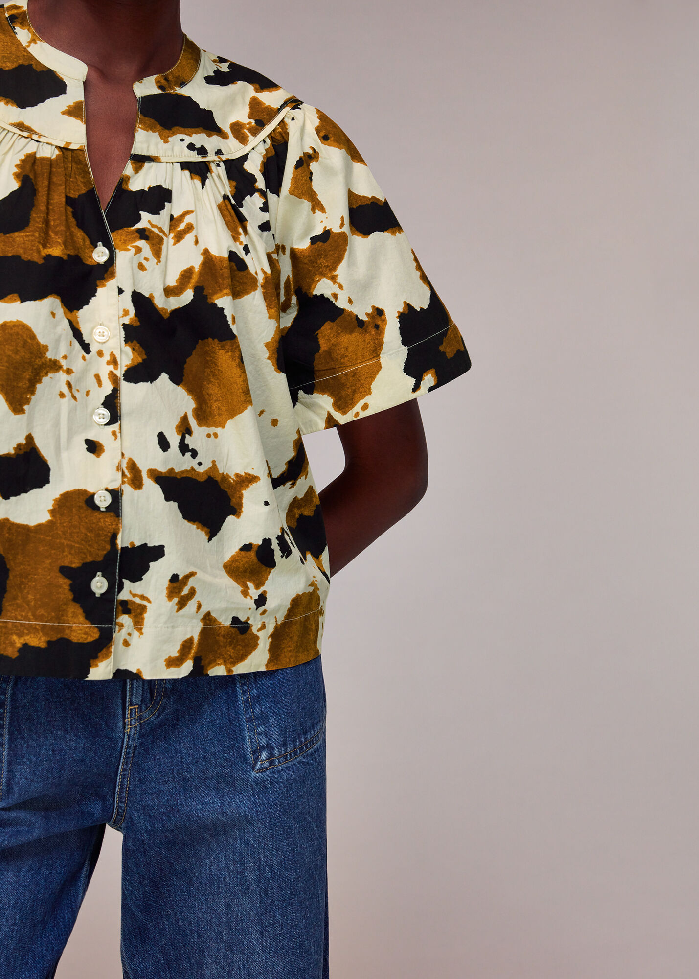 Brown/Multi Cow Print Izzy Trapeze Top | WHISTLES | Whistles UK