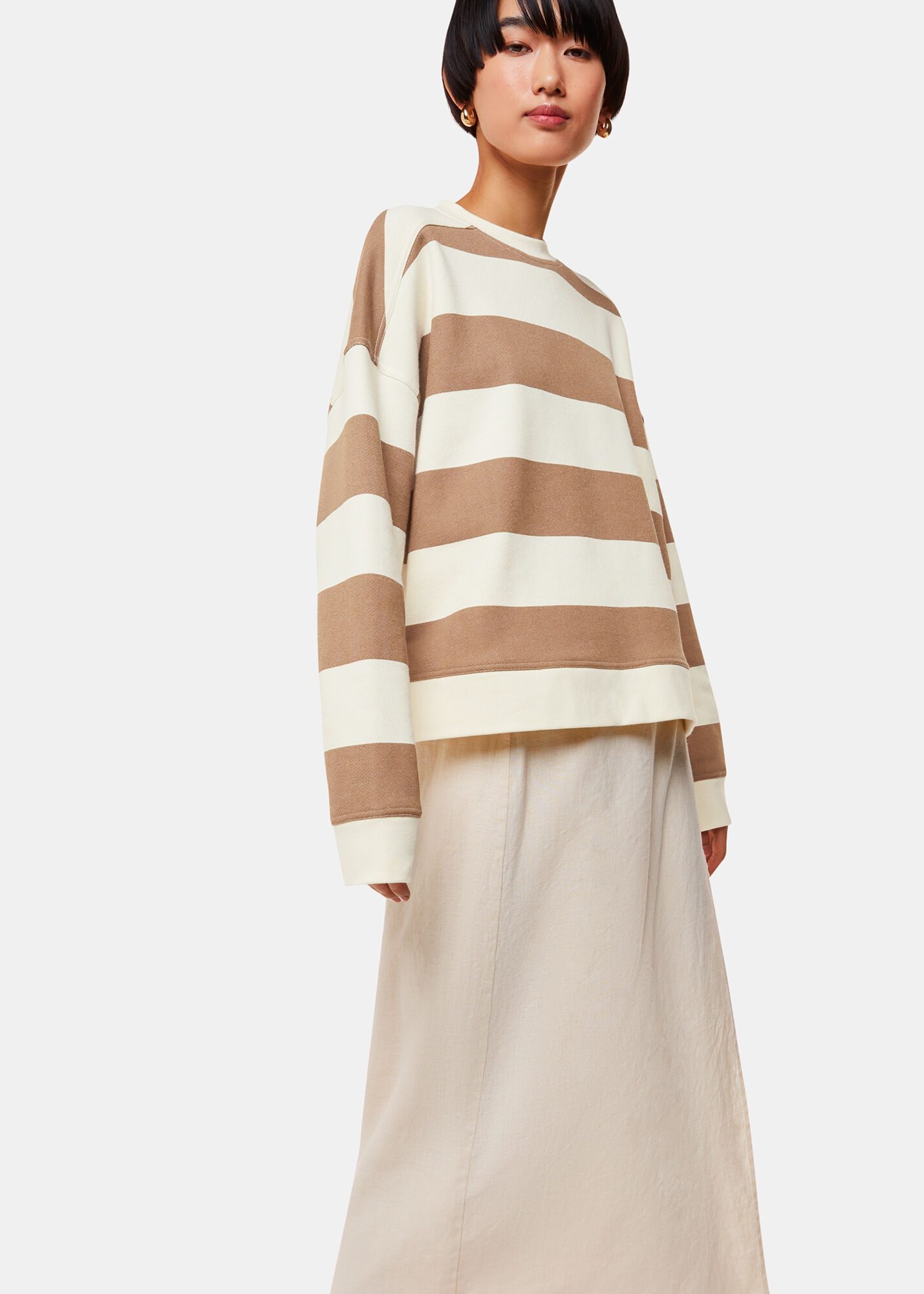 Ivory/Multi Wide Stripe Sweat | WHISTLES | Whistles UK