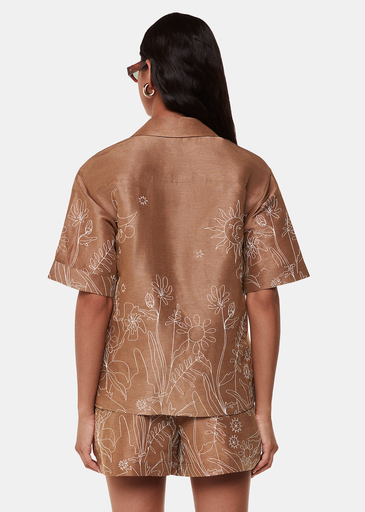 Brown/Multi Embroidered Scribble Shirt | WHISTLES | Whistles UK