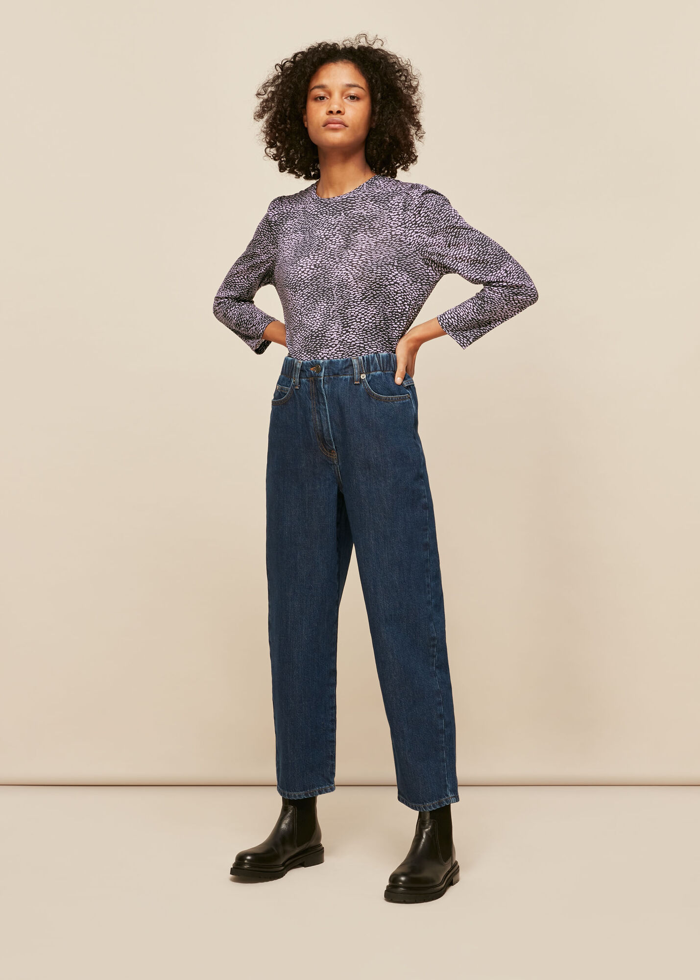 Lilac Ripple Puff Sleeve Print Top | WHISTLES