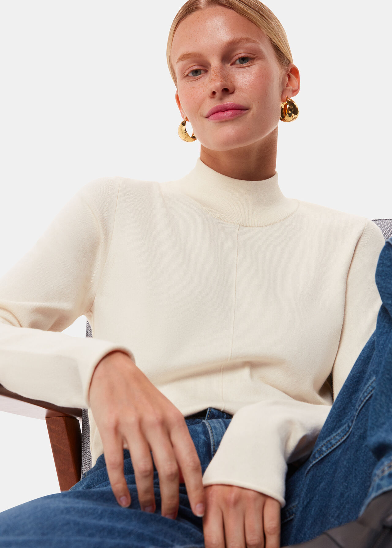 Ivory Mira Funnel Neck Knit | WHISTLES | Whistles UK
