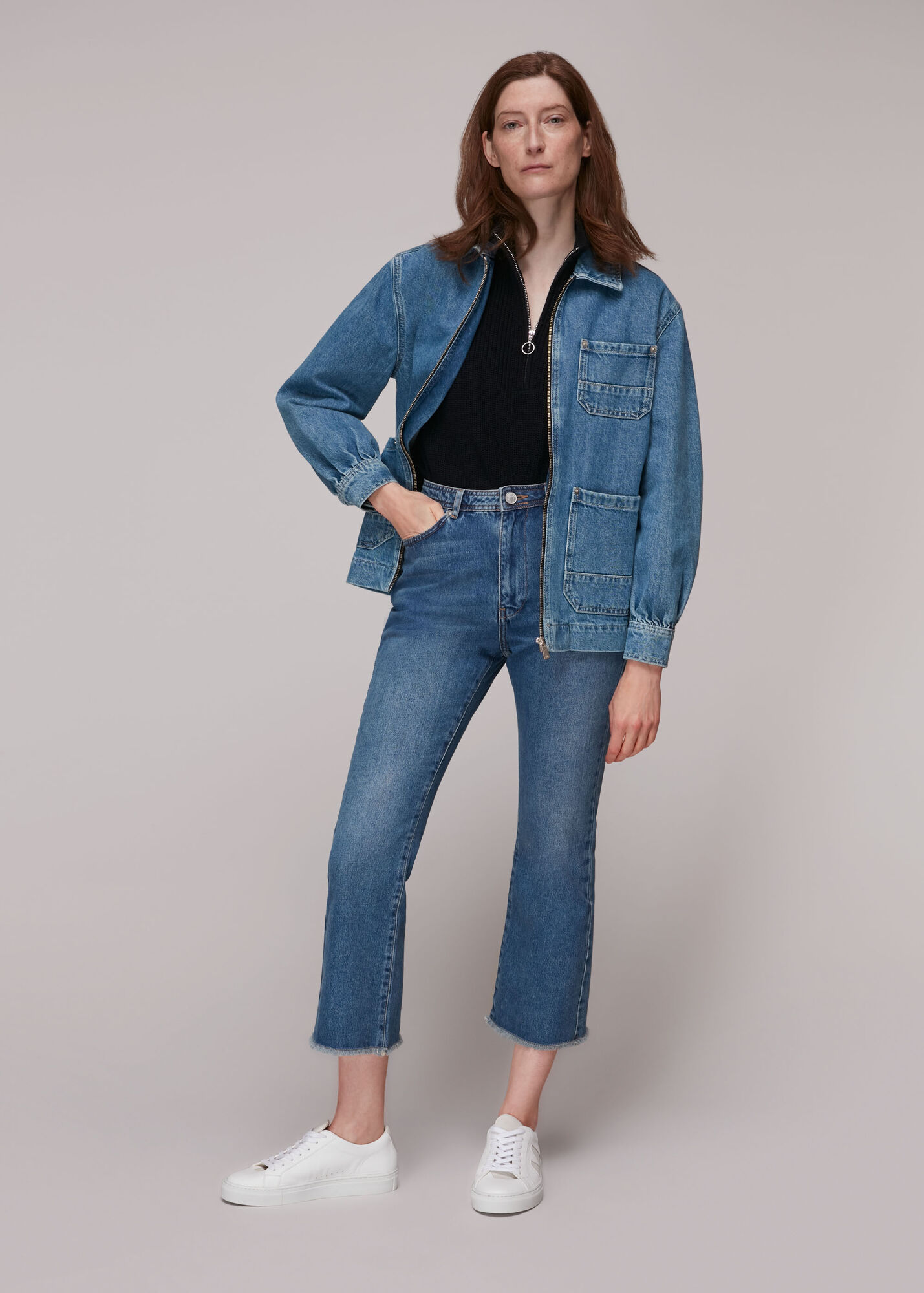 Denim Zip Front Denim Cargo Jacket | WHISTLES | Whistles UK