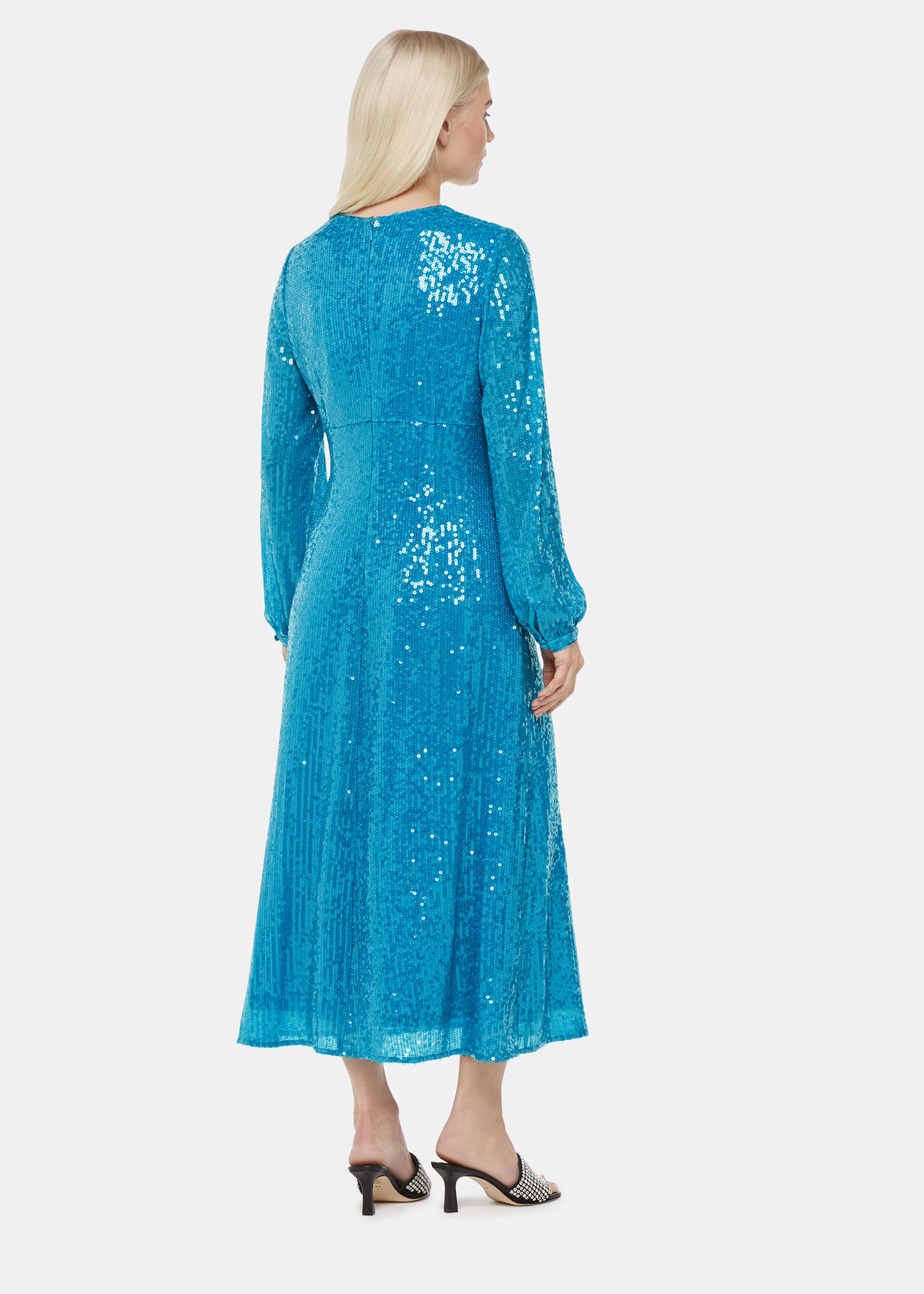 Blue Petite Sequin Keyhole Midi Dress | WHISTLES | Whistles UK