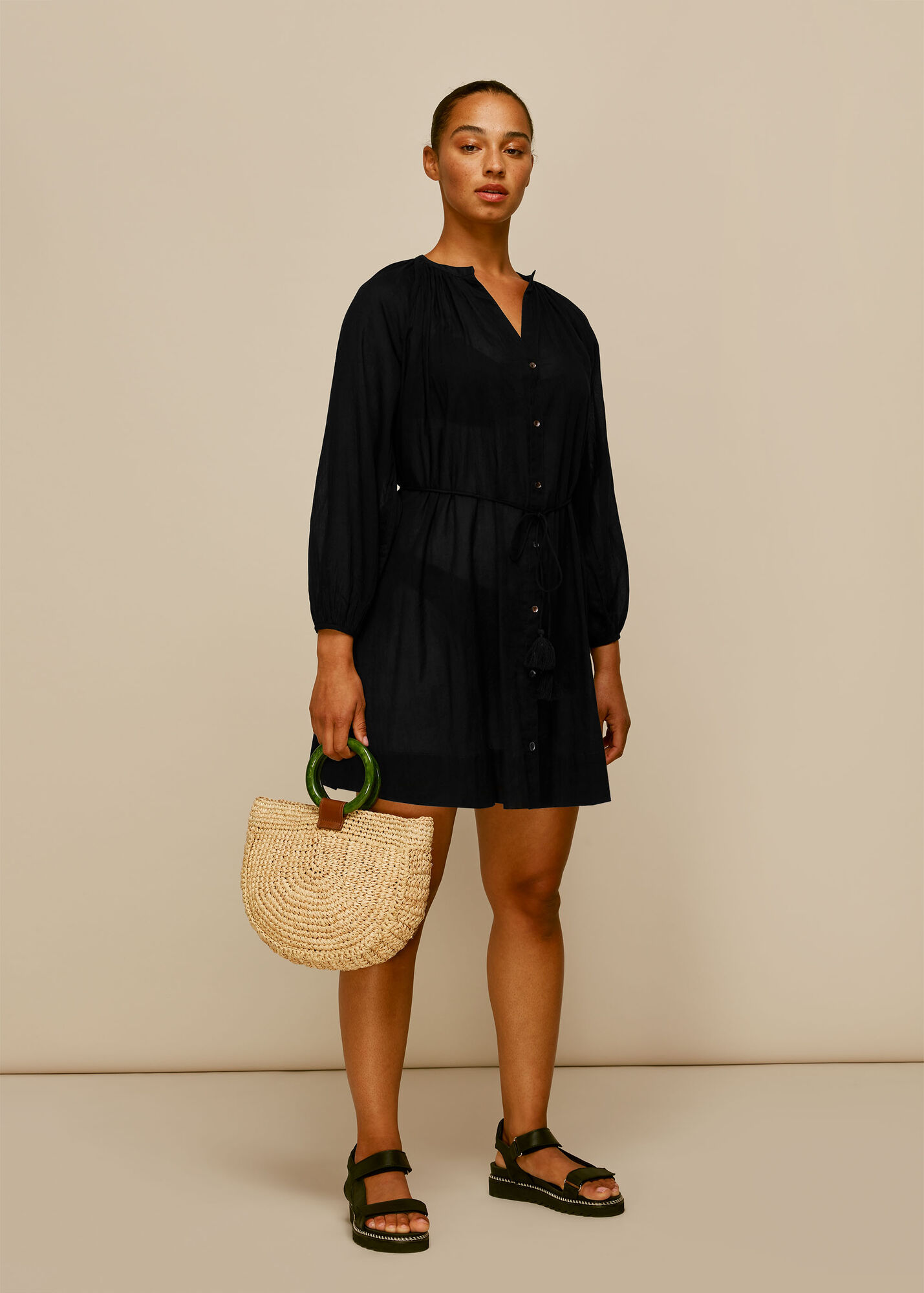 Black Button Up Beach Dress | WHISTLES | Whistles UK