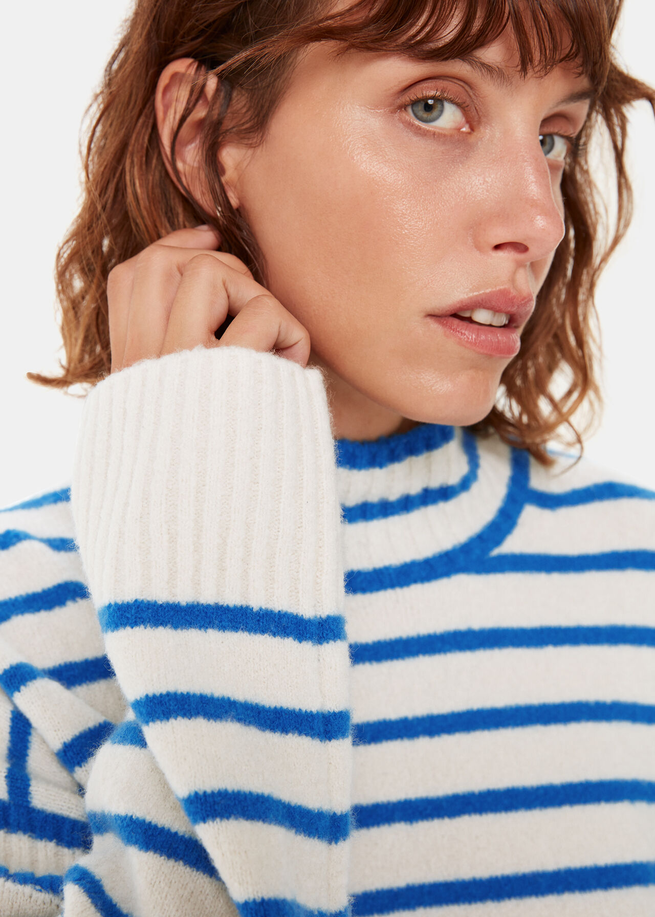Blue/Multi Stripe Rib Detail Funnel Knit | WHISTLES