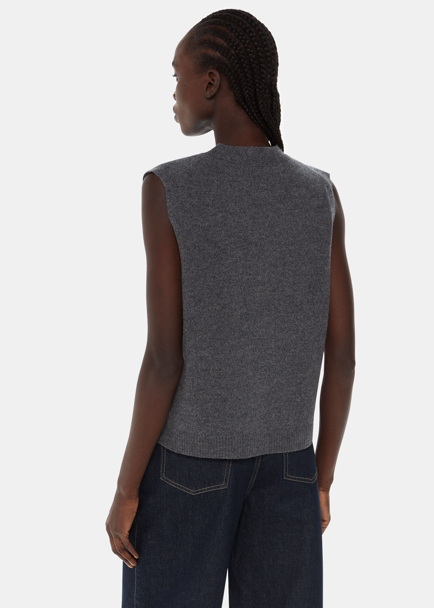 Dark Grey Wool Button Through Tank | WHISTLES | Whistles US