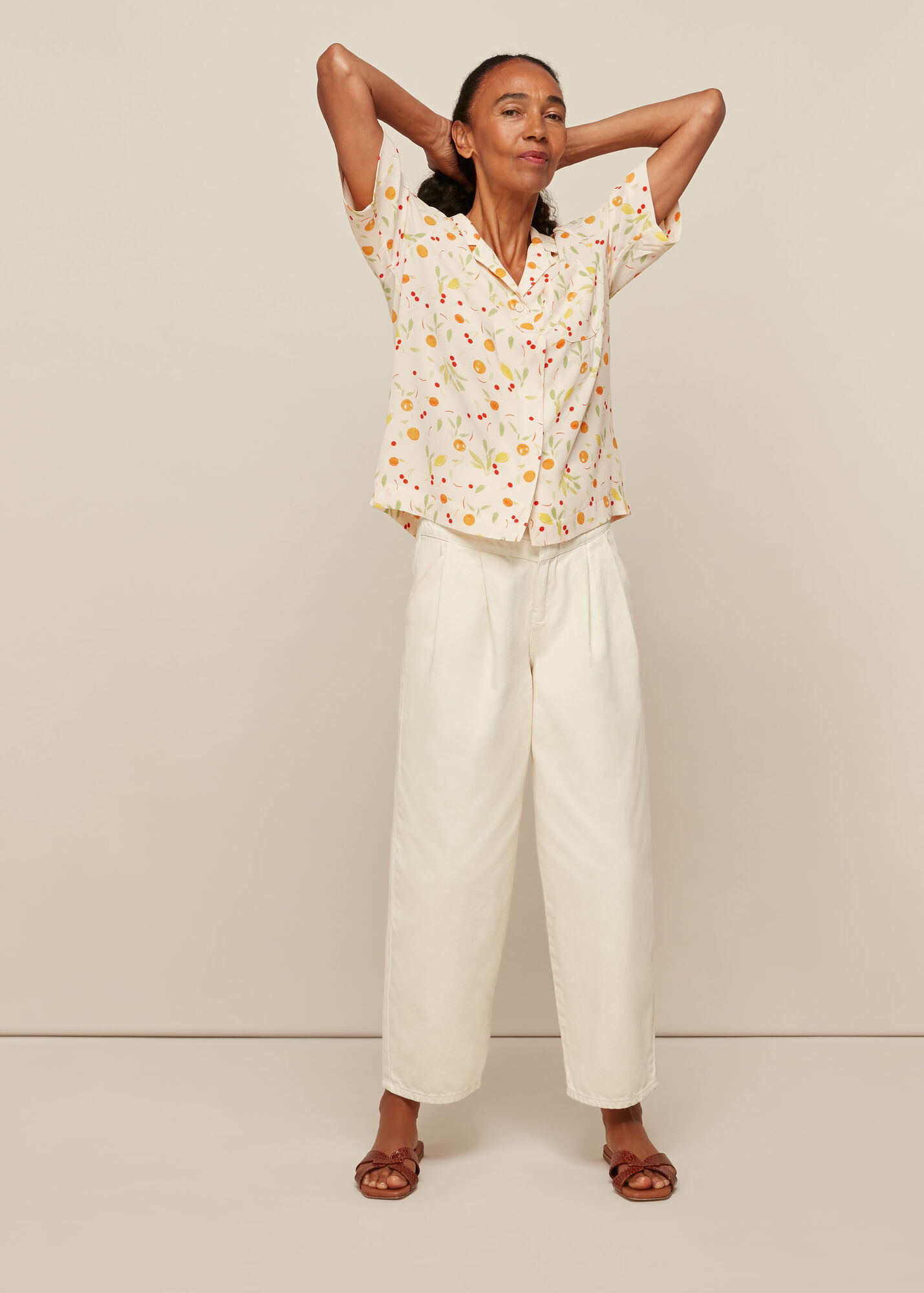 Cream/Multi Fruit Print Shirt | WHISTLES | Whistles UK