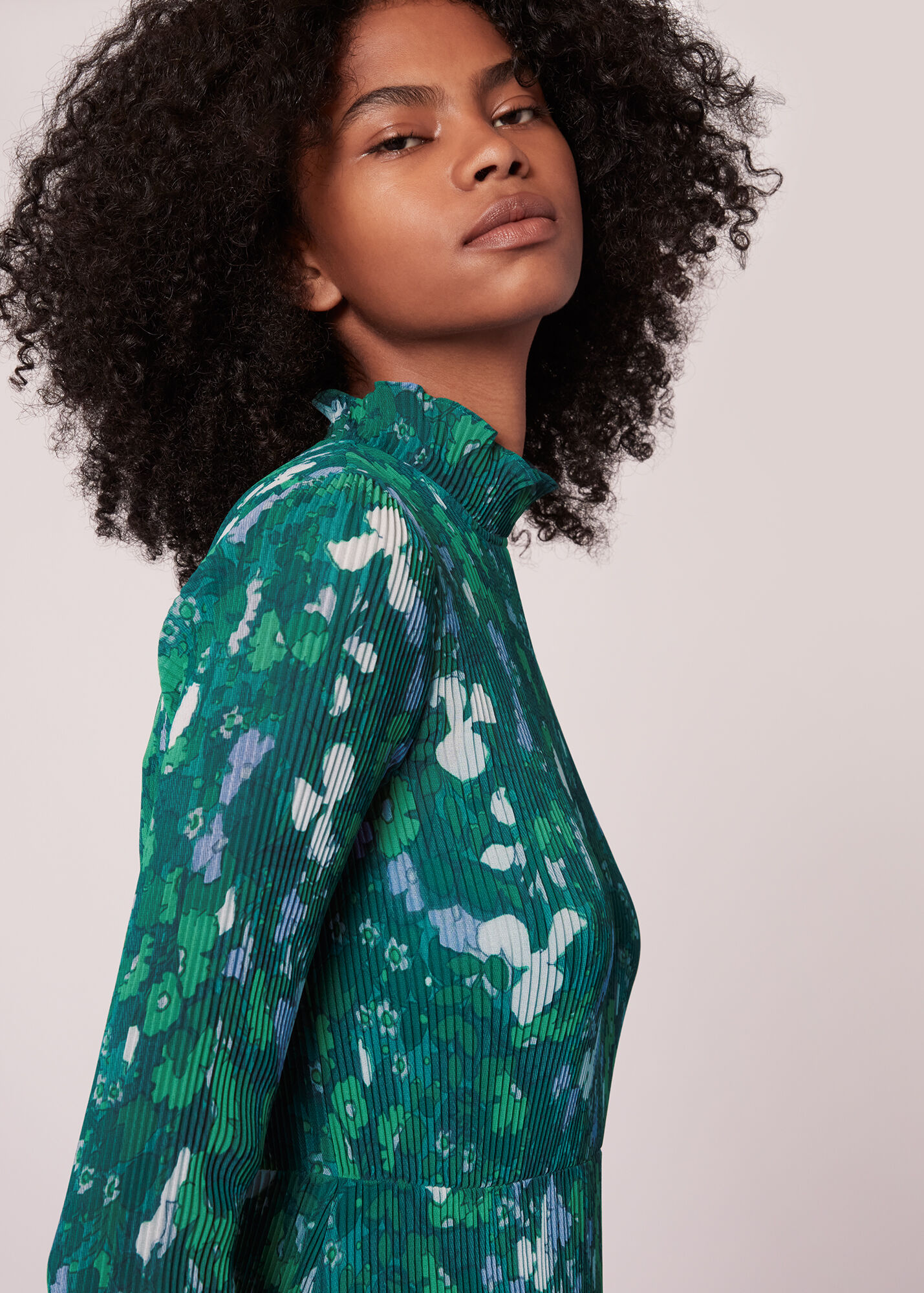 Green/Multi Kaleidoscope Plisse Midi Dress | WHISTLES | Whistles UK