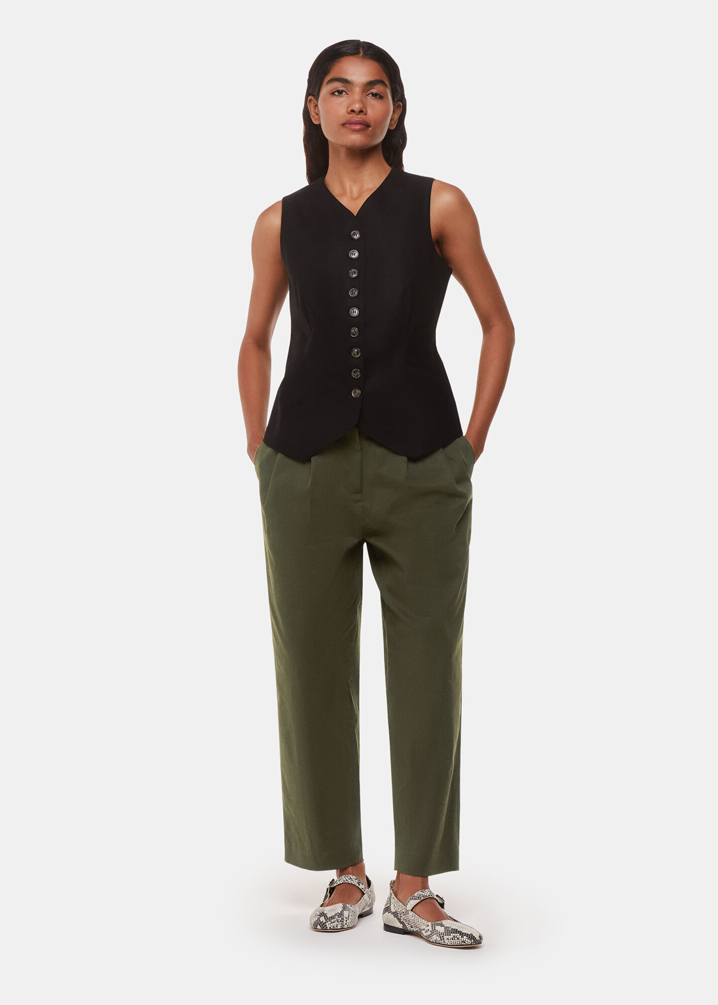 Khaki Bethany Barrel Leg Trouser | WHISTLES | Whistles UK