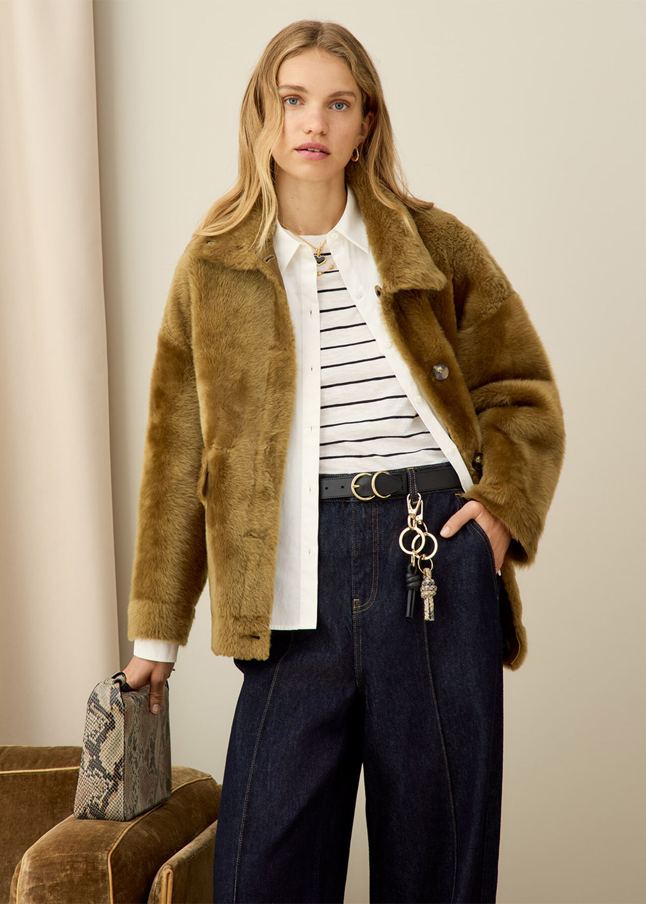 Olive Tamina Short Shearling Coat | WHISTLES | Whistles AU