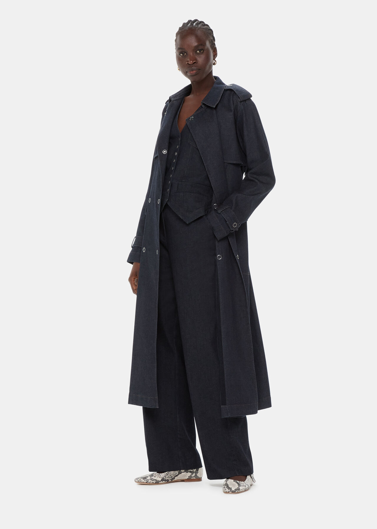 Dark Denim Cara Denim Trench Coat | WHISTLES | Whistles UK