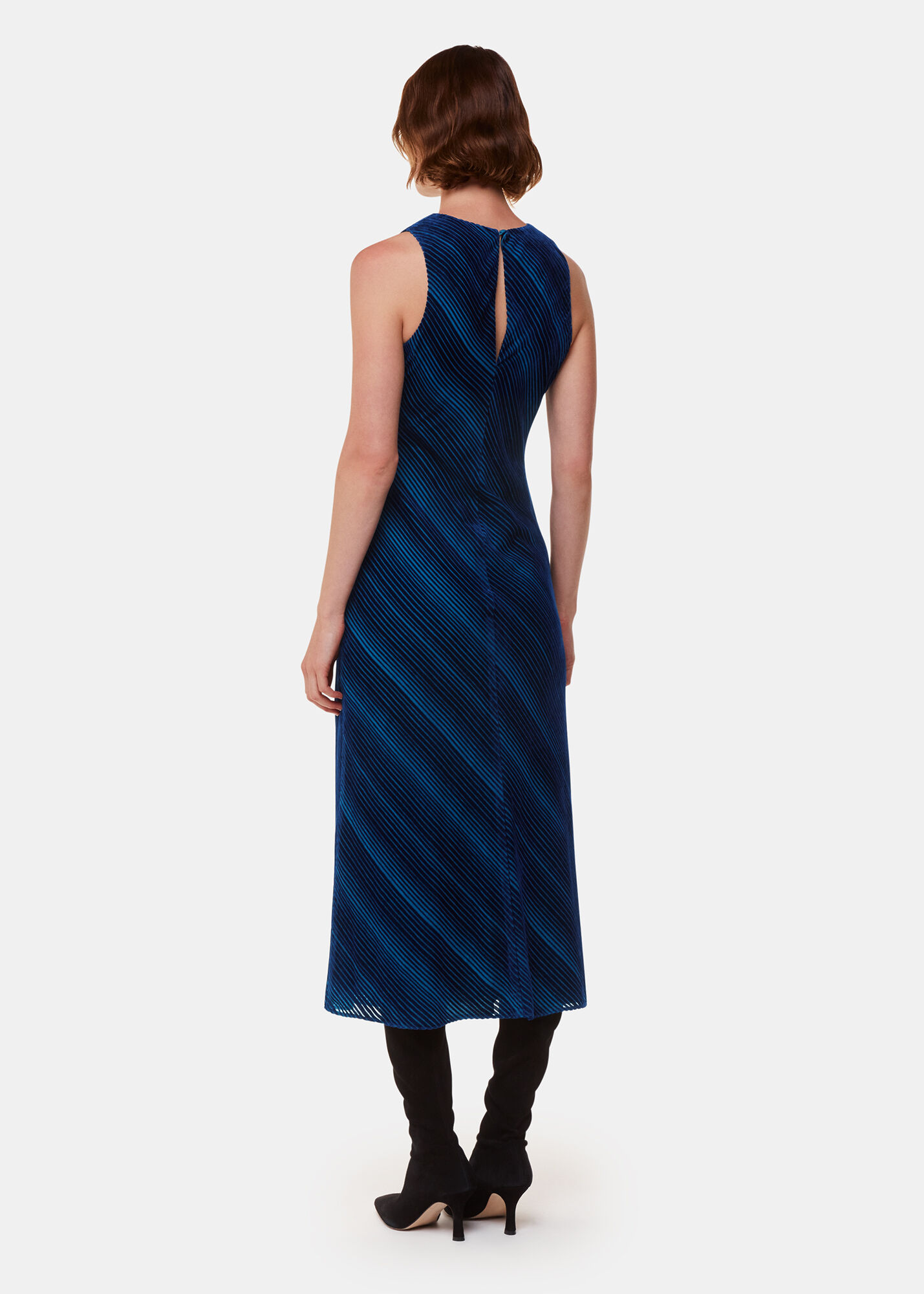 Blue/Multi Devore Stripe Velvet Dress | WHISTLES | Whistles AU