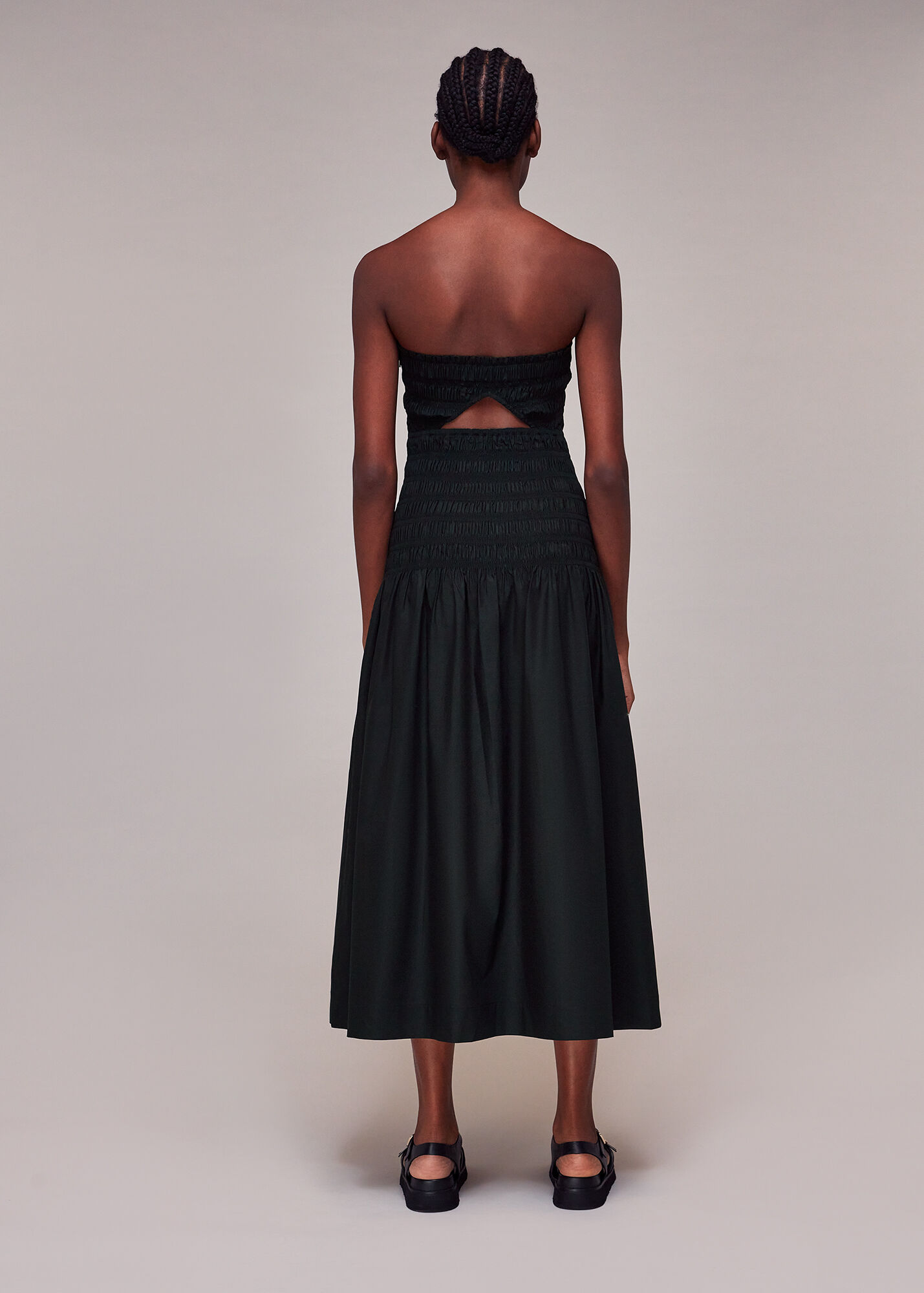 Black Shirred Bandeau Poplin Dress | WHISTLES | Whistles UK