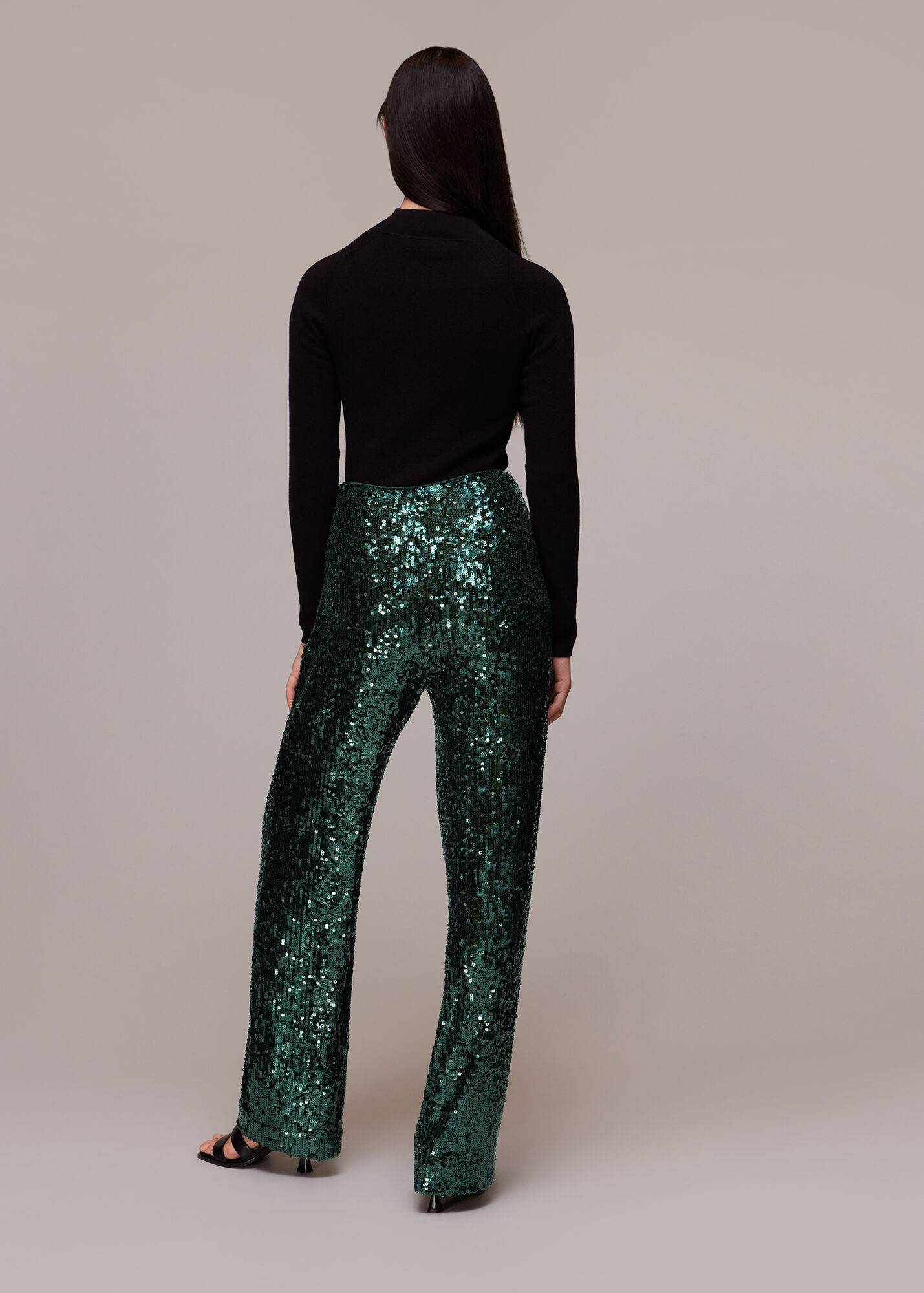 Dark Green Petra Sequin Trouser | WHISTLES | Whistles UK