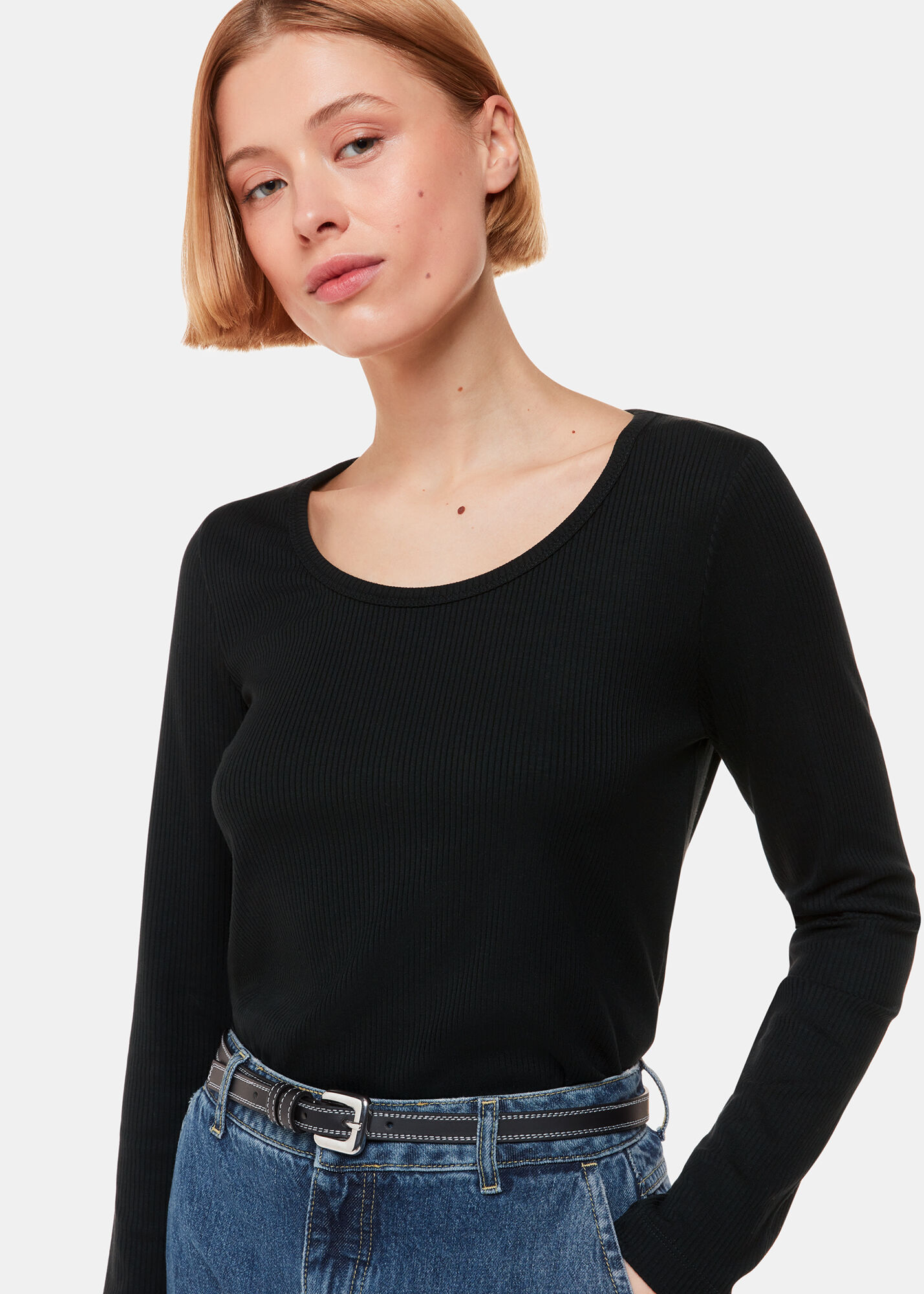 Black Ribbed Scoop Neck Top | WHISTLES