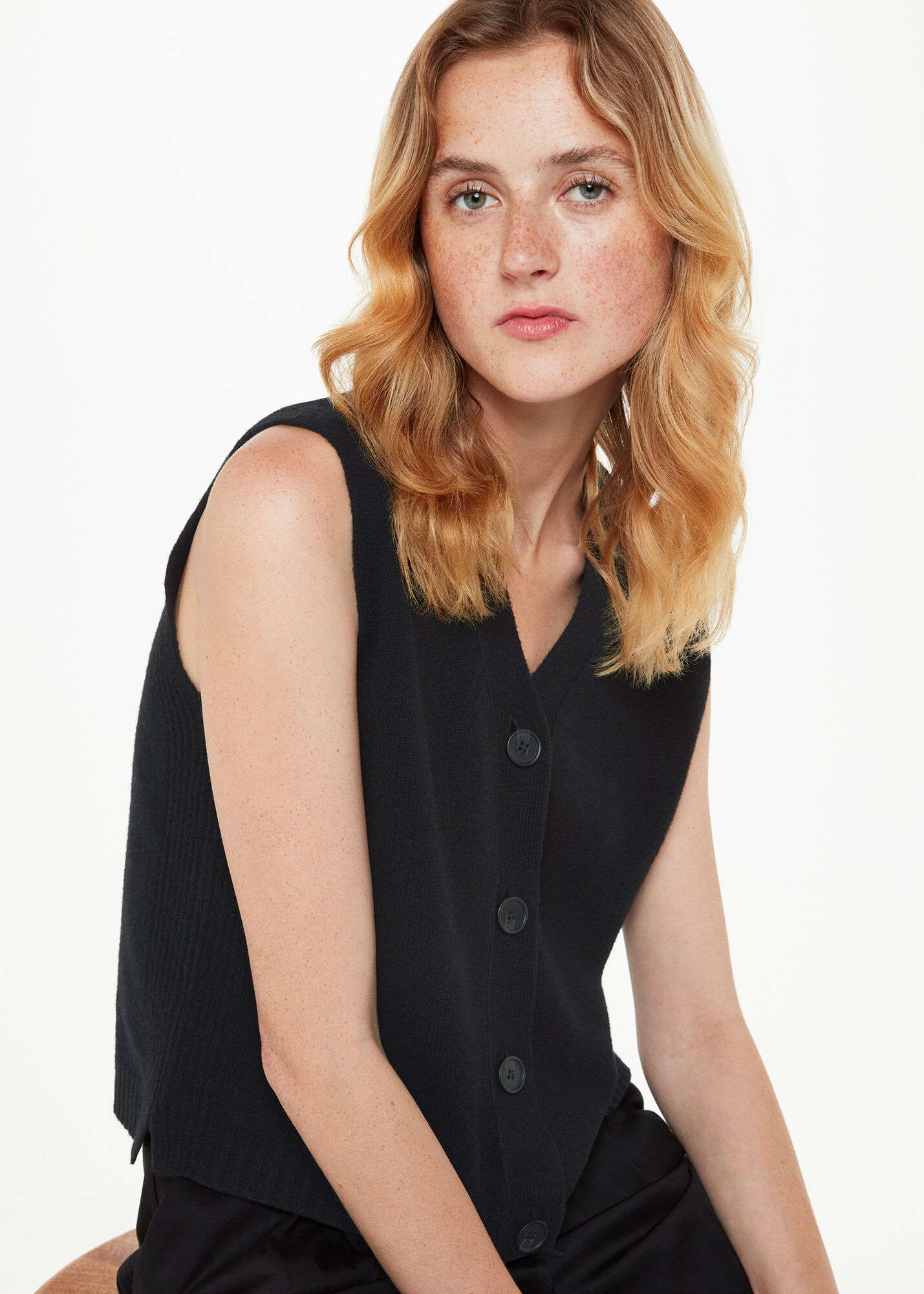 Black Wool Button Through Tank | WHISTLES