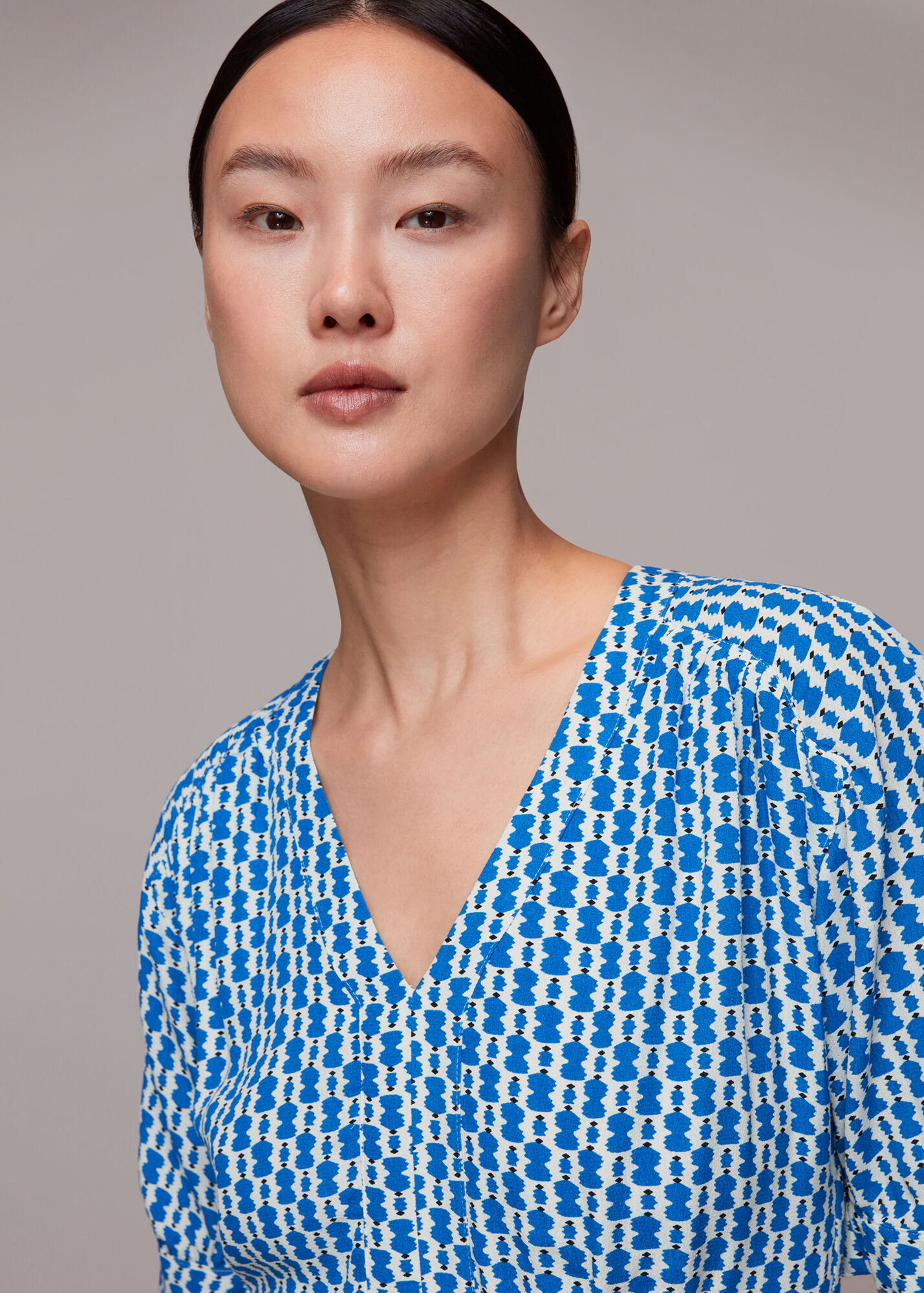 Blue/Multi Vertical Stack Midi Dress | WHISTLES | Whistles UK