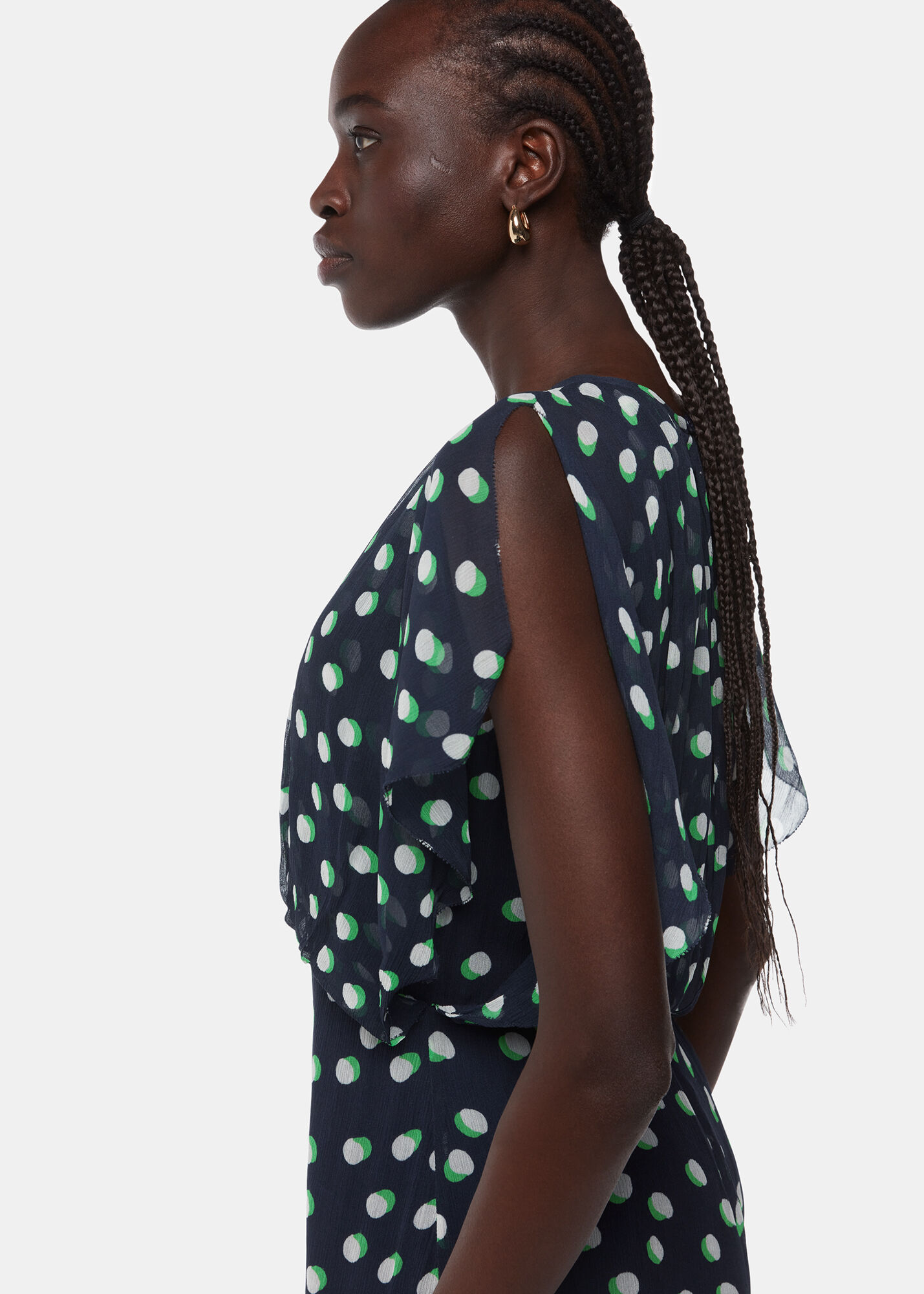 Navy/Multi Moon Spot Print Midi Dress | WHISTLES | Whistles UK