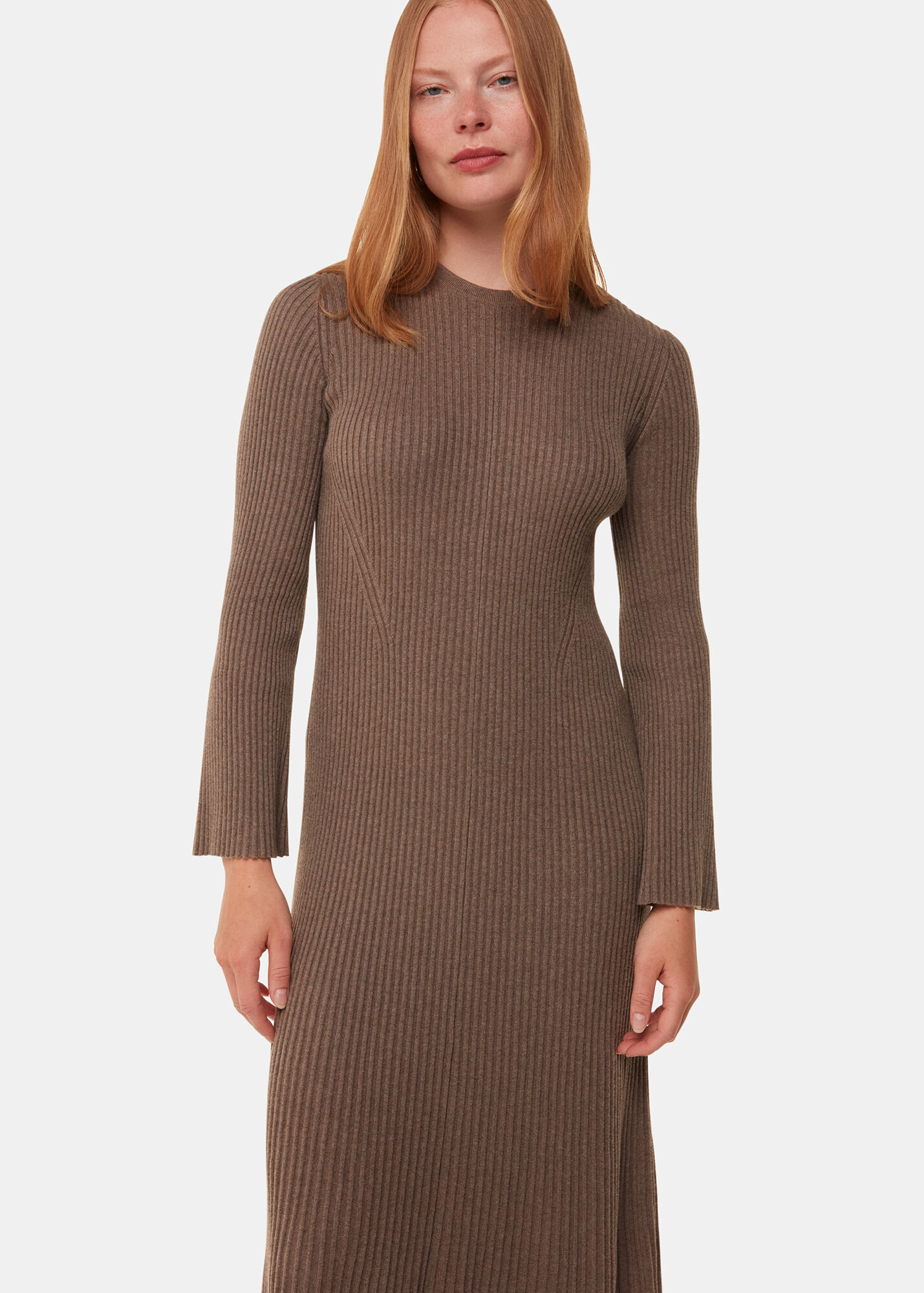 Women's Taupe Fit & Flare Ribbed Knit Dress | Whistles UK