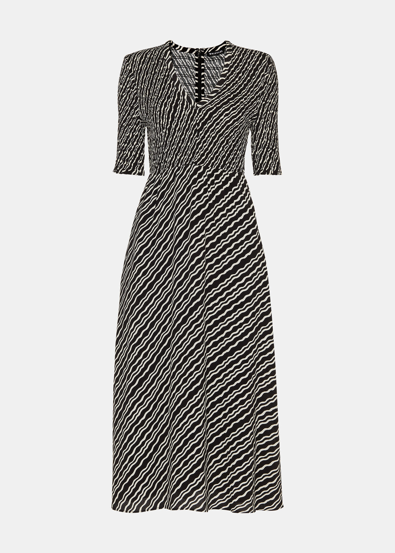 Black/Multi Diagonal Ripple Shirred Dress | WHISTLES | Whistles US