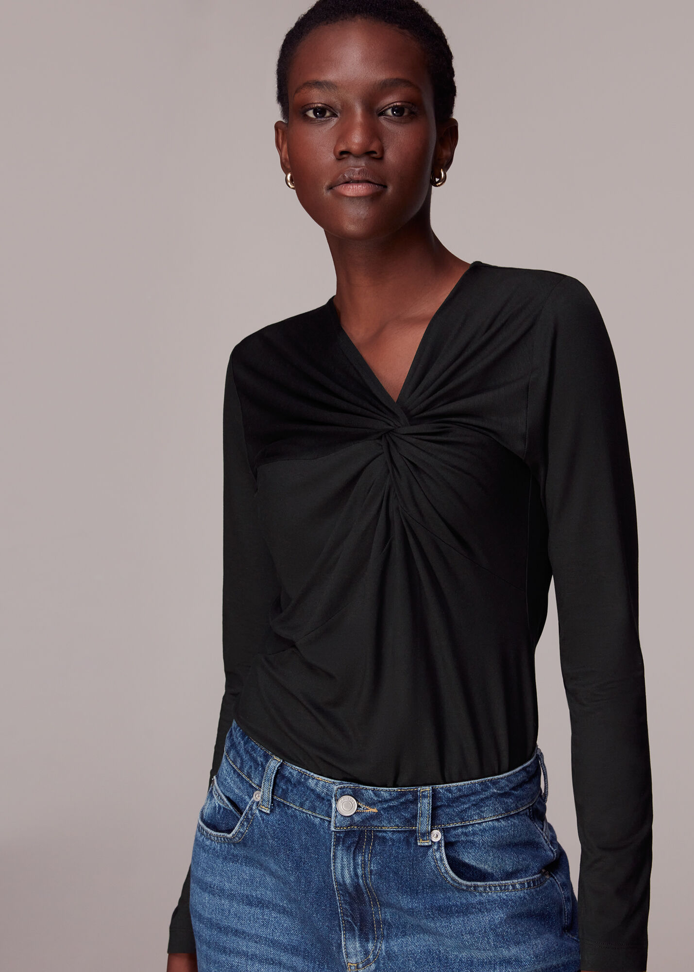 Black Twist Front Top | WHISTLES | Whistles UK