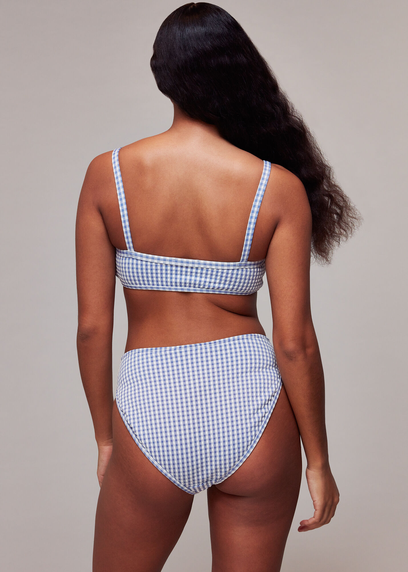 Blue/Multi Gingham Texture Bikini Bottom | WHISTLES | Whistles UK