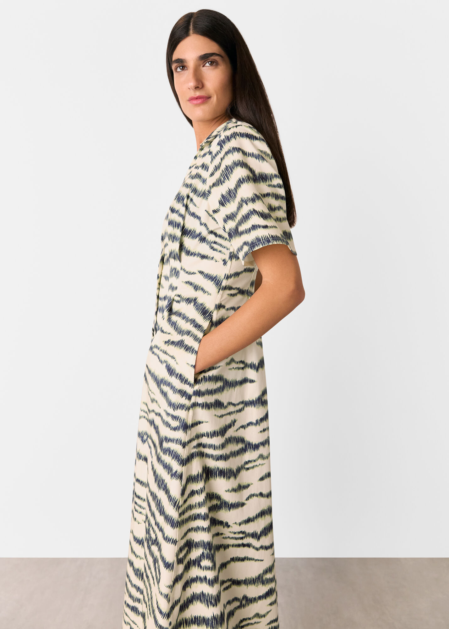 Ivory/Multi Feathered Tiger Midi Dress | WHISTLES | Whistles AU