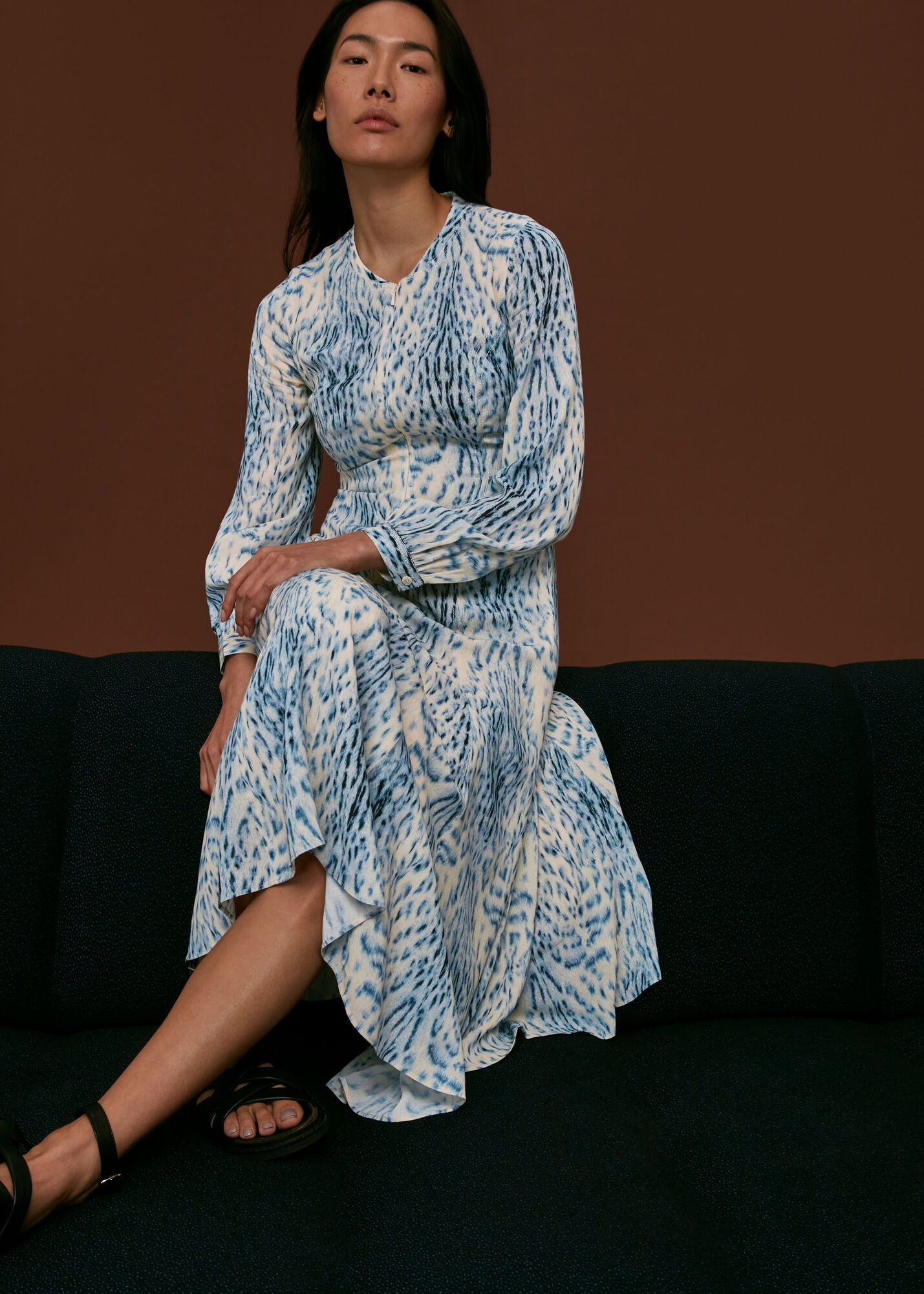 Blue/Multi Brushed Animal Zip Front Dress | WHISTLES | Whistles US