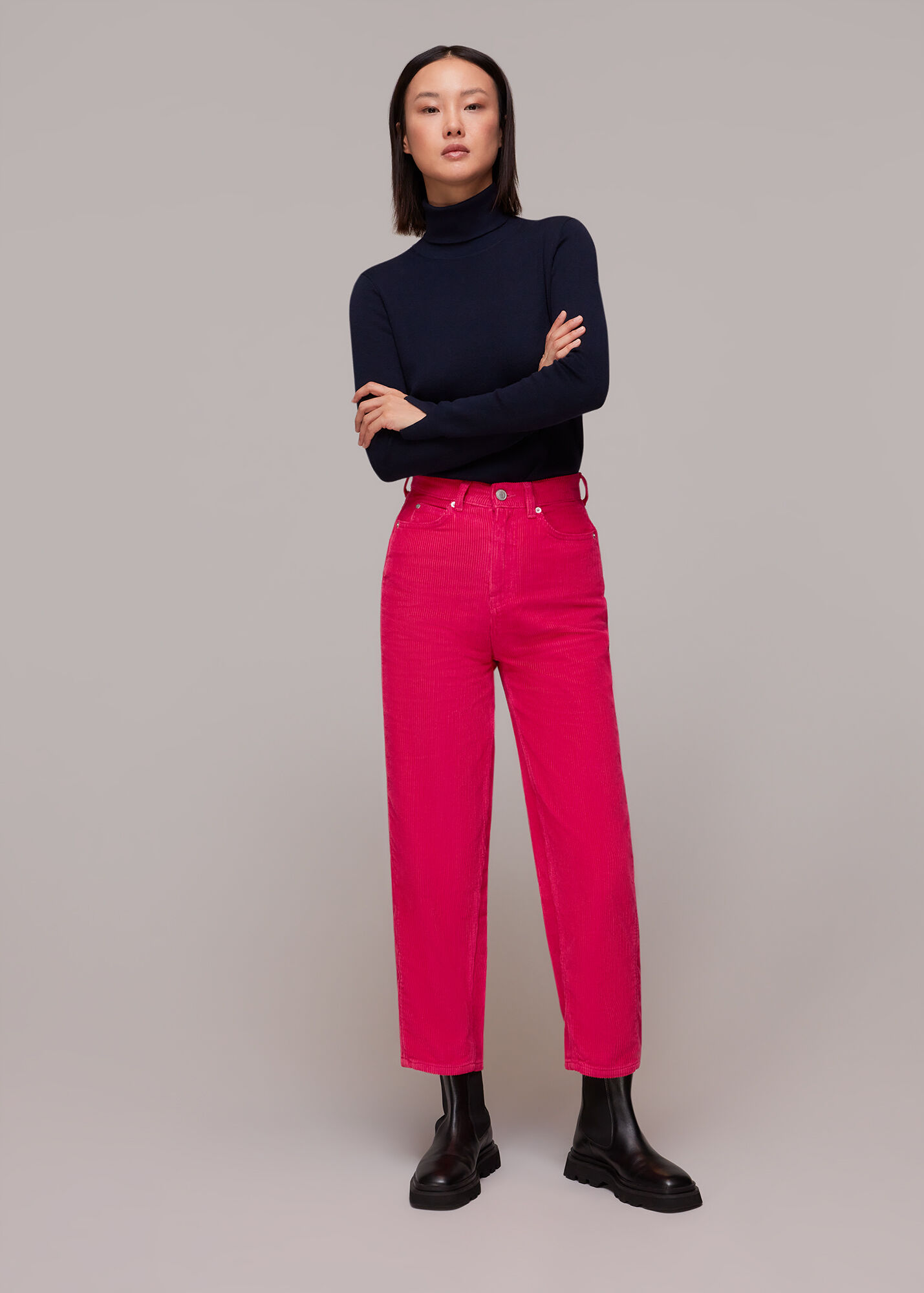 Pink High Waist Cord Barrel Jean | WHISTLES | Whistles UK