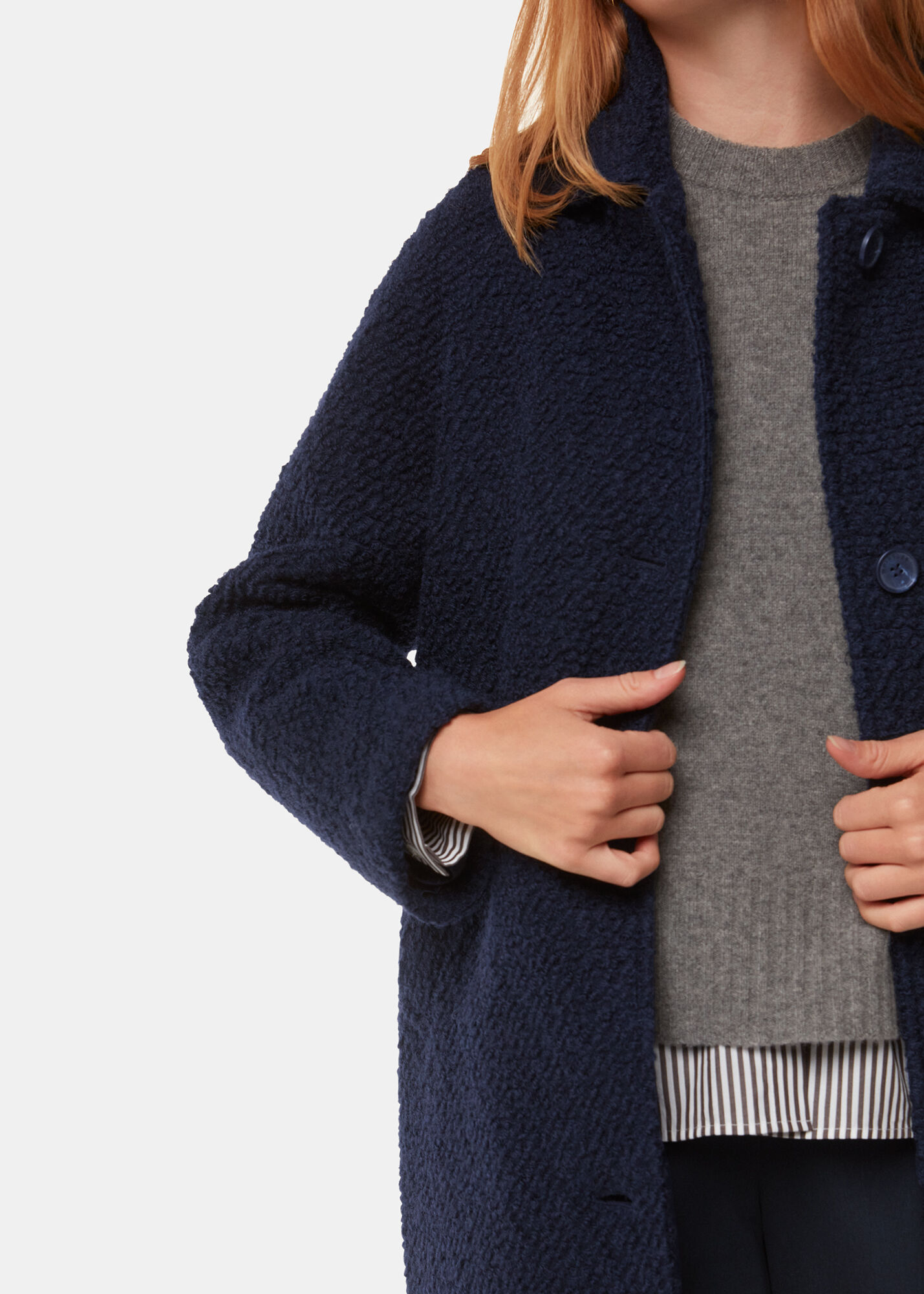 Navy Romy Boucle Coat | WHISTLES | Whistles UK