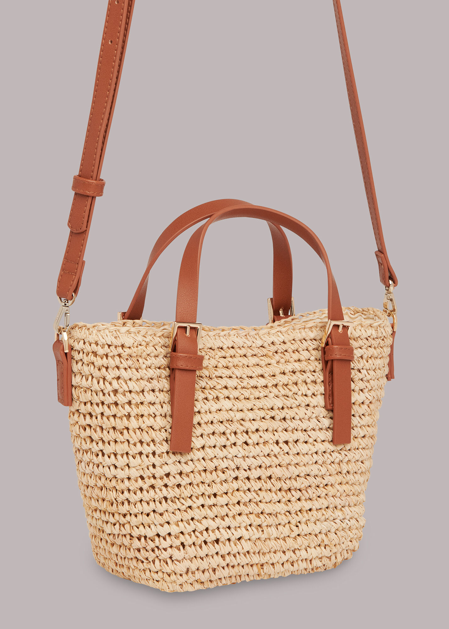 Neutral Kiki Mini Handle Straw Tote | WHISTLES | Whistles UK