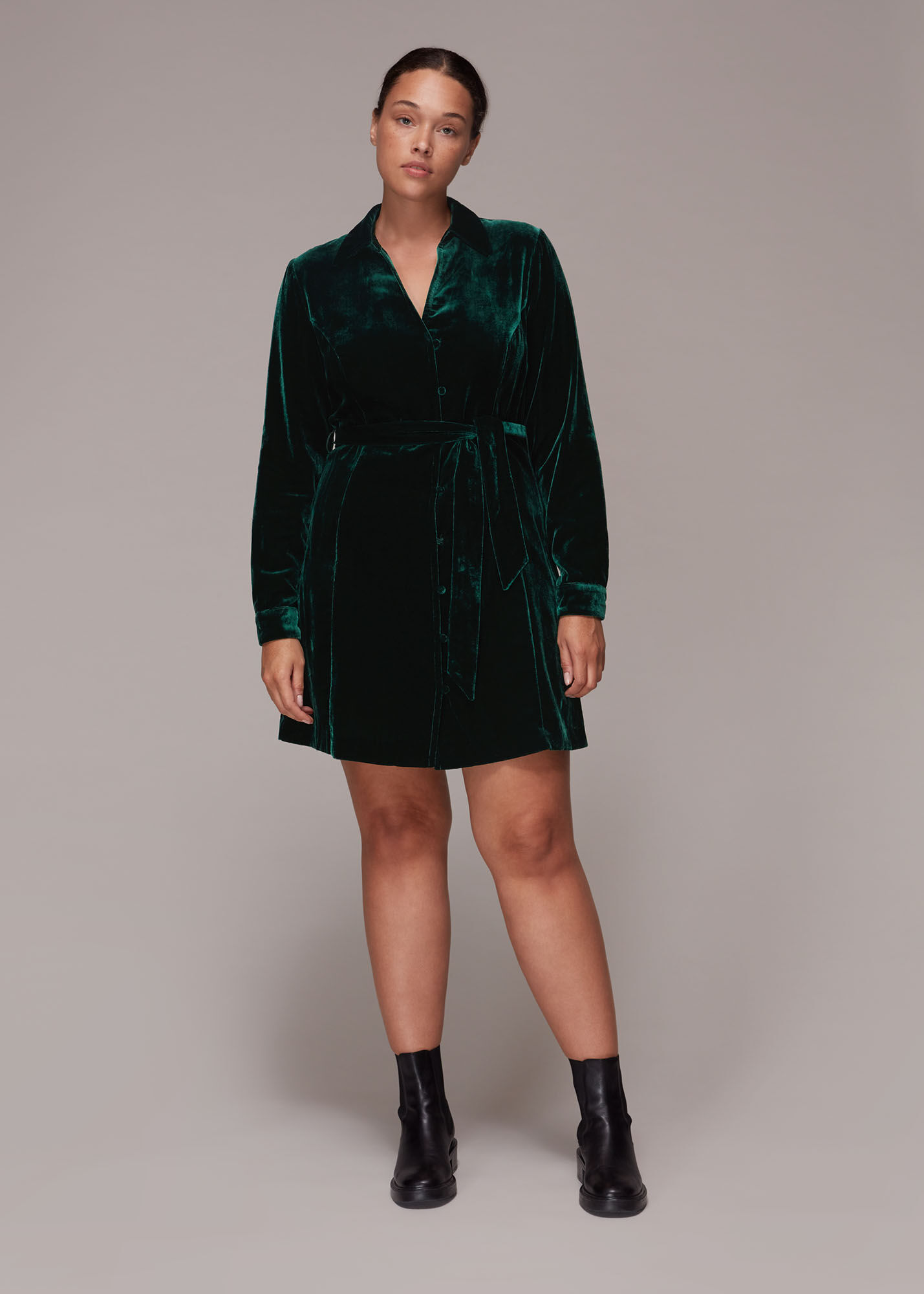 Dark Green Velvet Wrap Mini Dress | WHISTLES