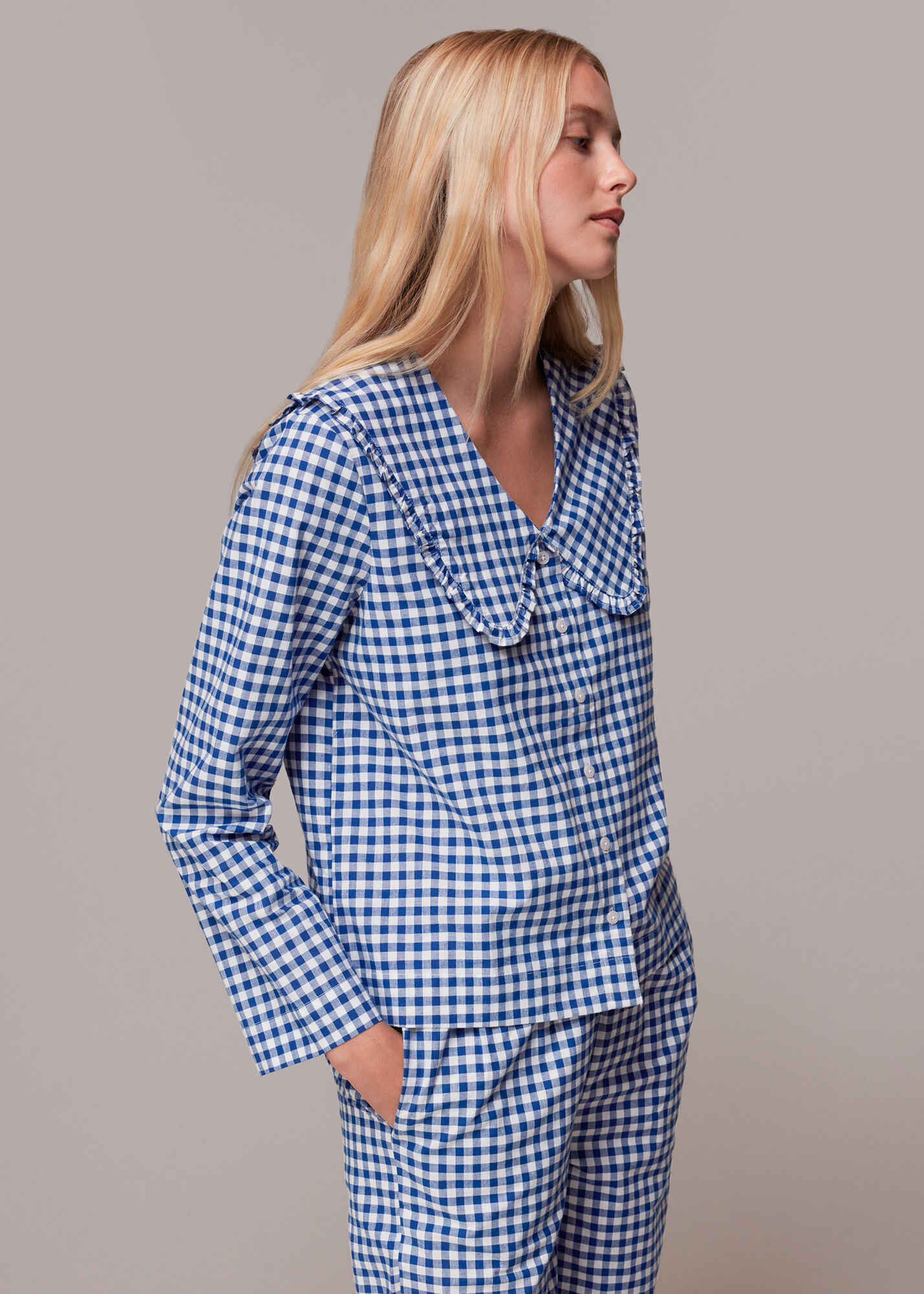 Blue/Multi Gingham Collar Pyjamas | WHISTLES | Whistles UK