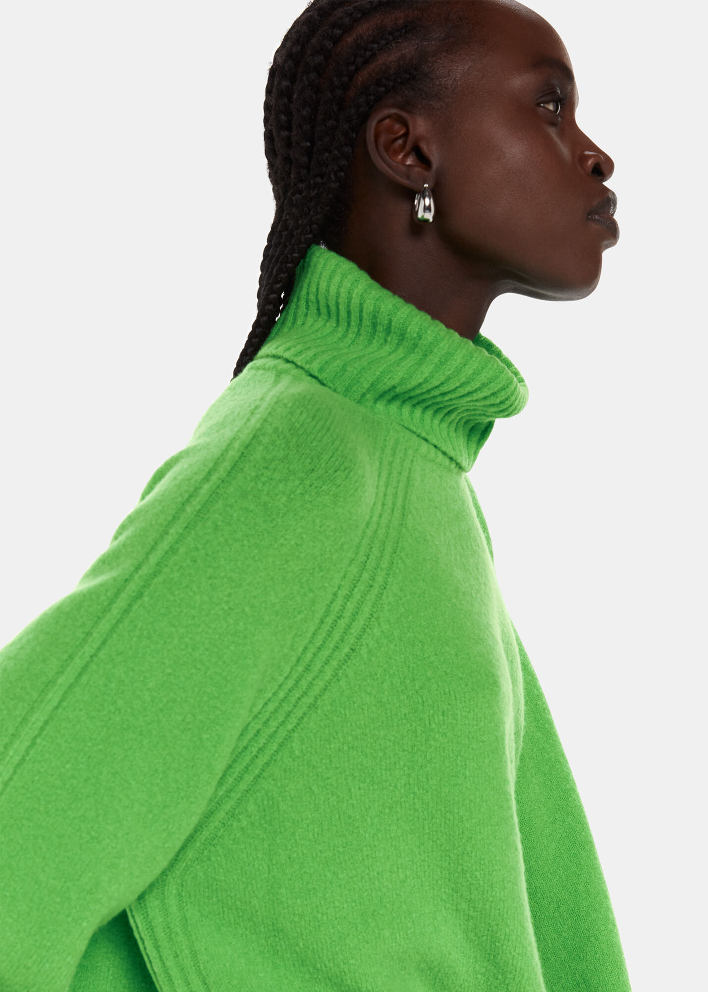 Green Textured Rib Detail Roll Neck | WHISTLES | Whistles UK