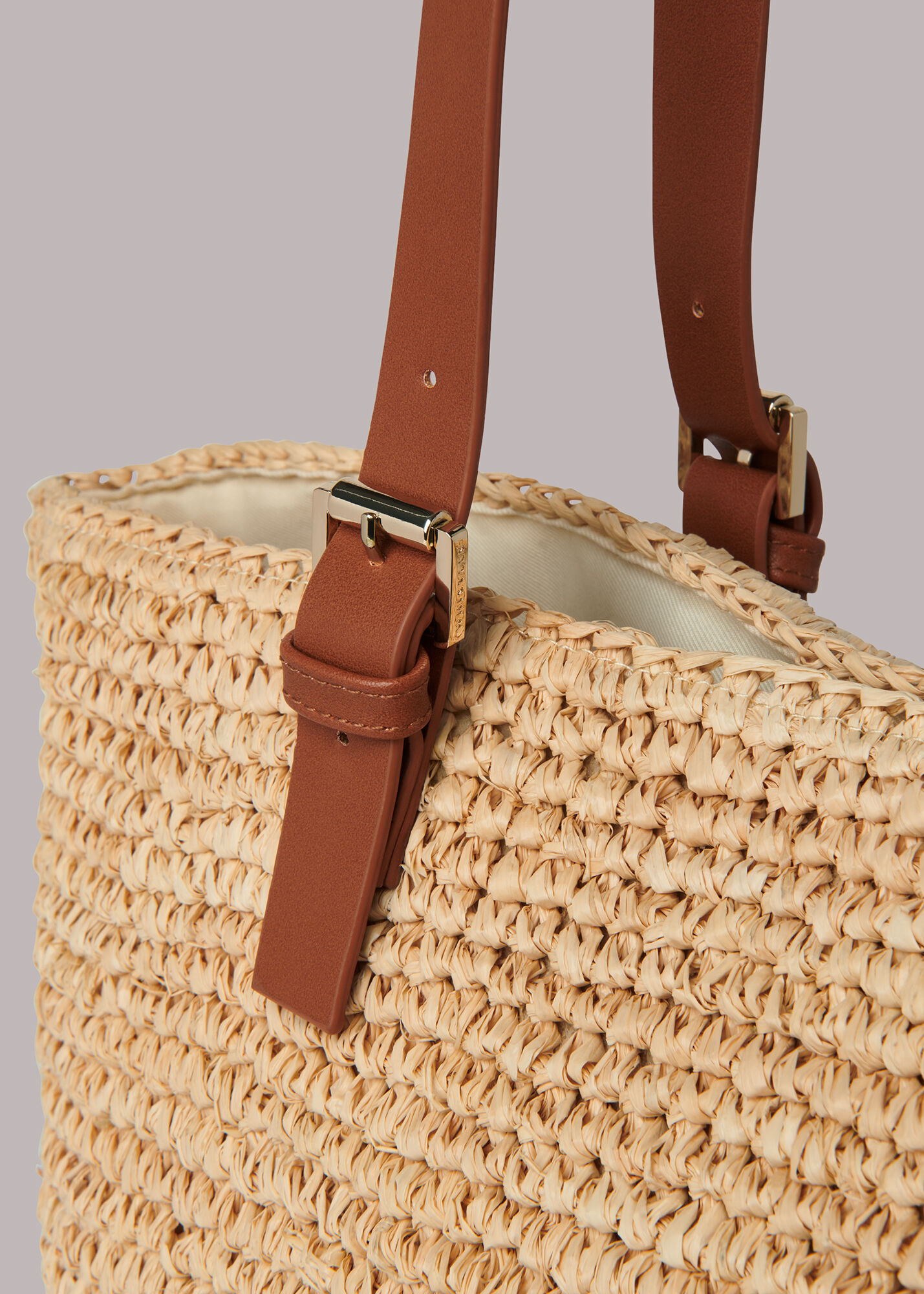 Neutral Teya Buckle Handle Straw Tote | WHISTLES | Whistles UK
