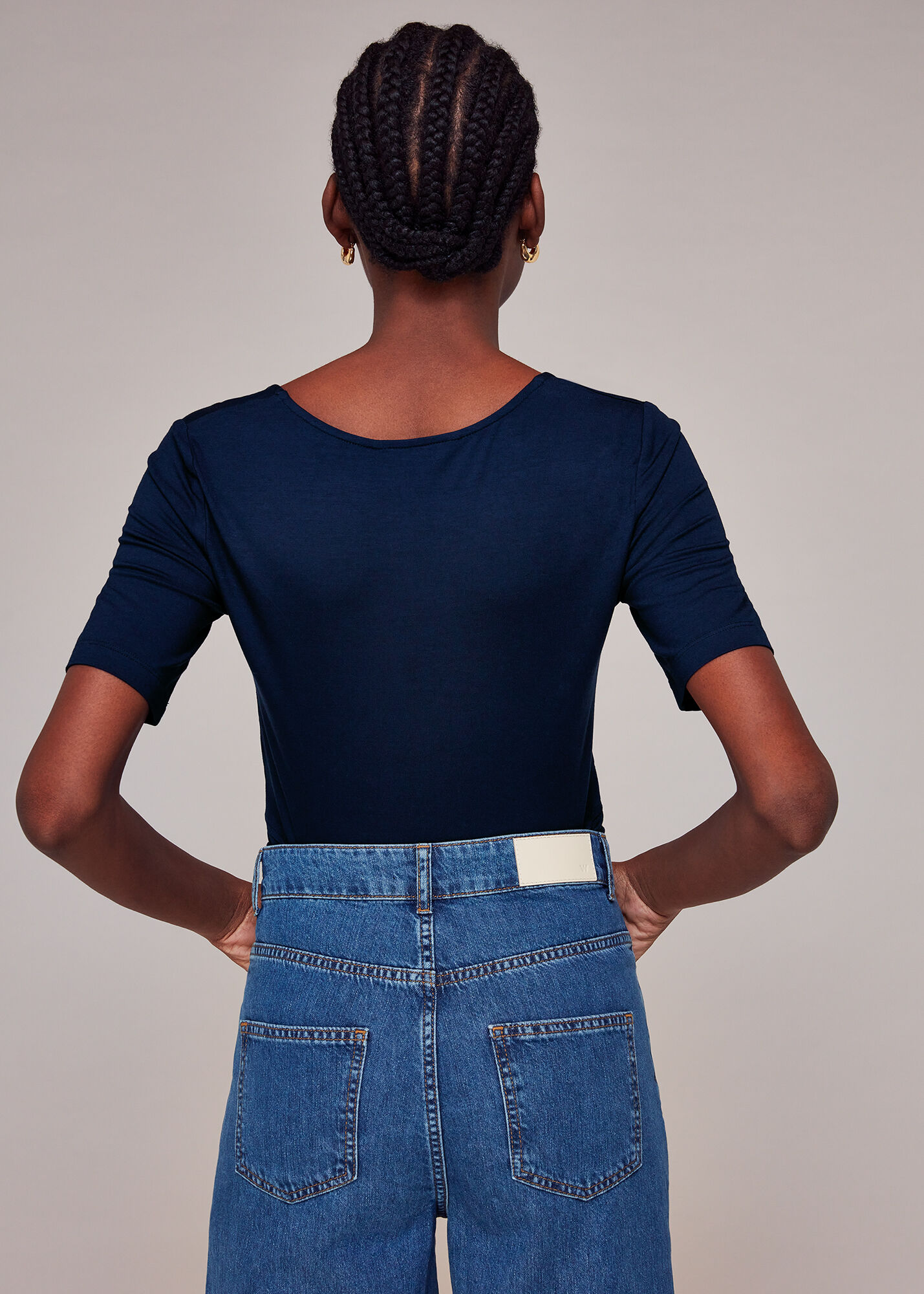 Navy Square Neck T-Shirt | WHISTLES | Whistles UK