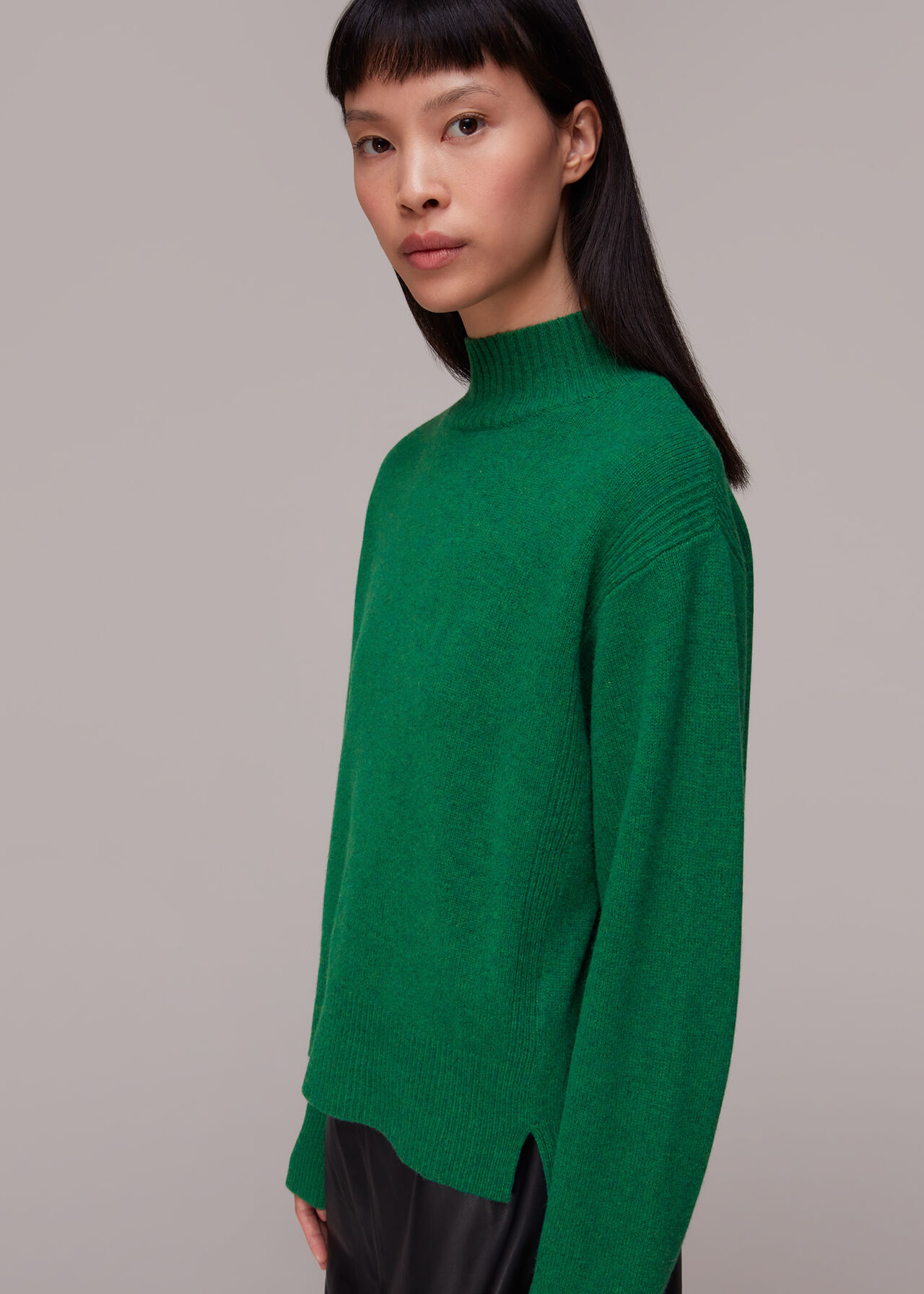 Green Ferne Wool Funnel Neck Jumper | Whistles