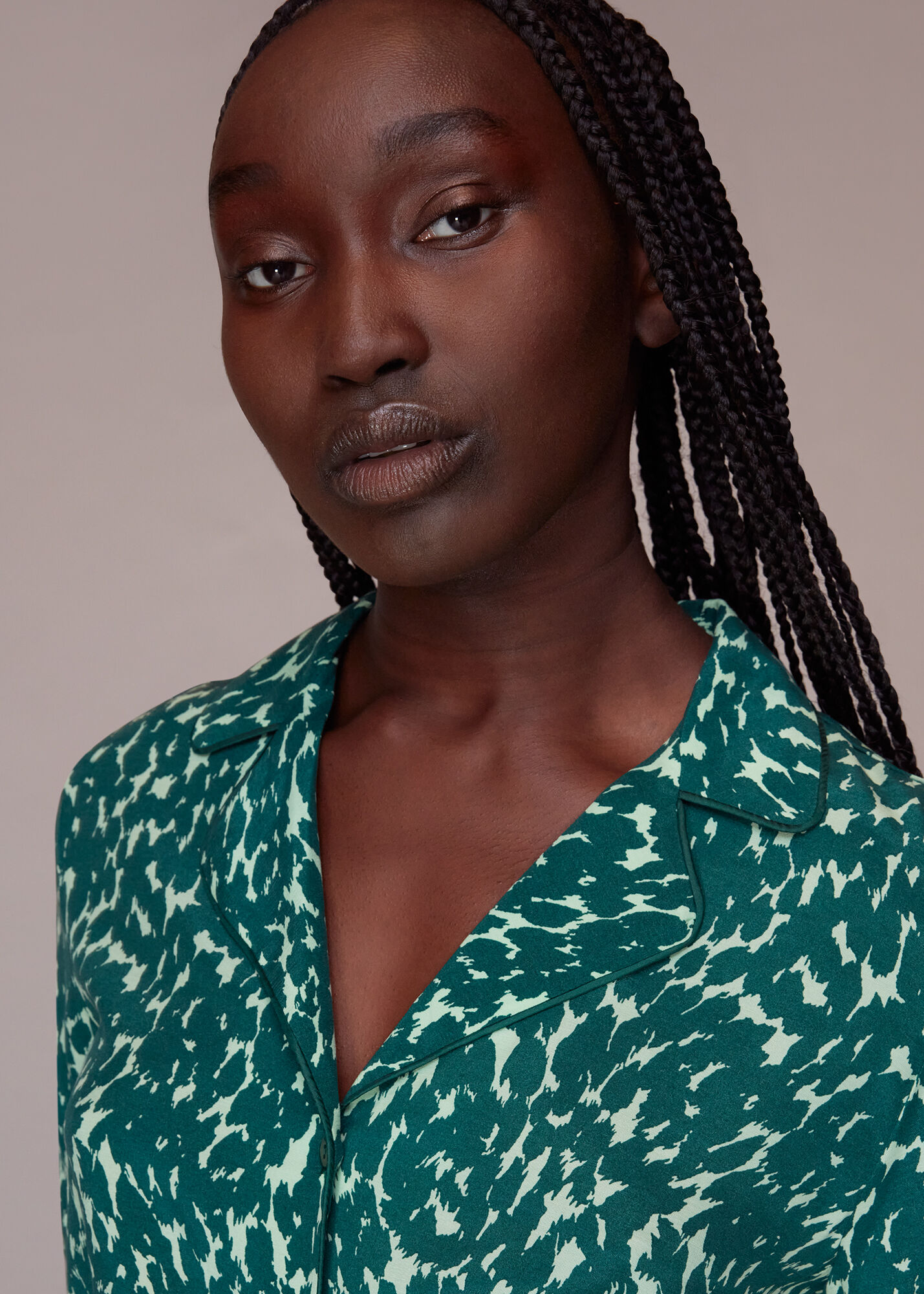 Green/Multi Sahara Cat Alena Pyjama Shirt | WHISTLES | Whistles UK