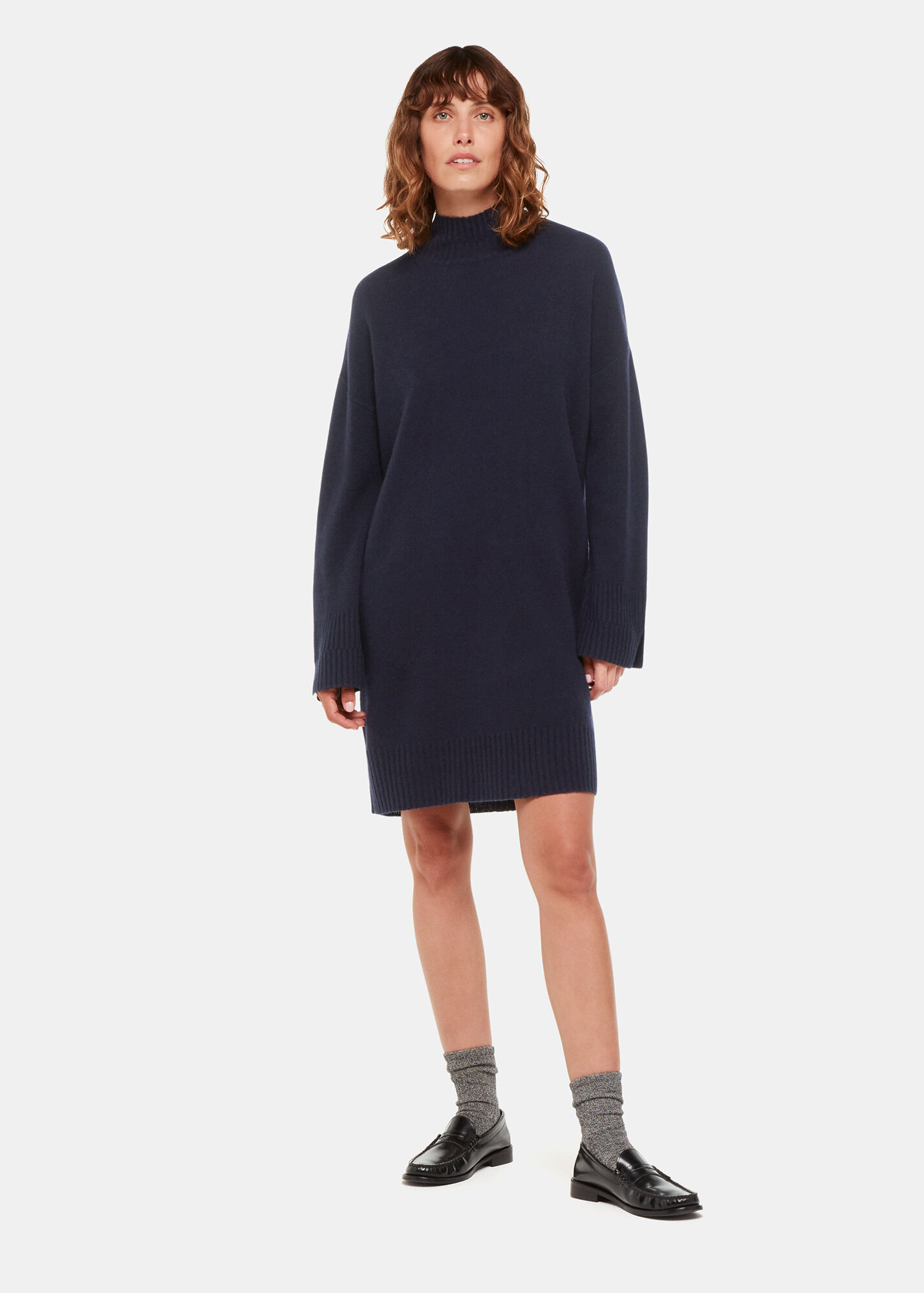 Women's Navy Blue Wool Knit Dress | Whistles UK