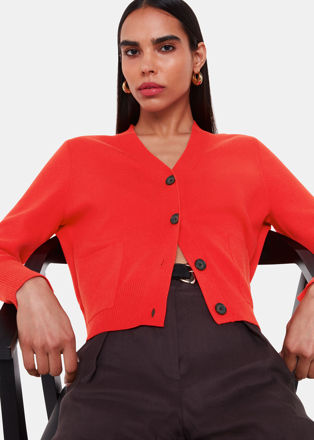 Red Leah Pocket Detail Cardigan | WHISTLES | Whistles UK