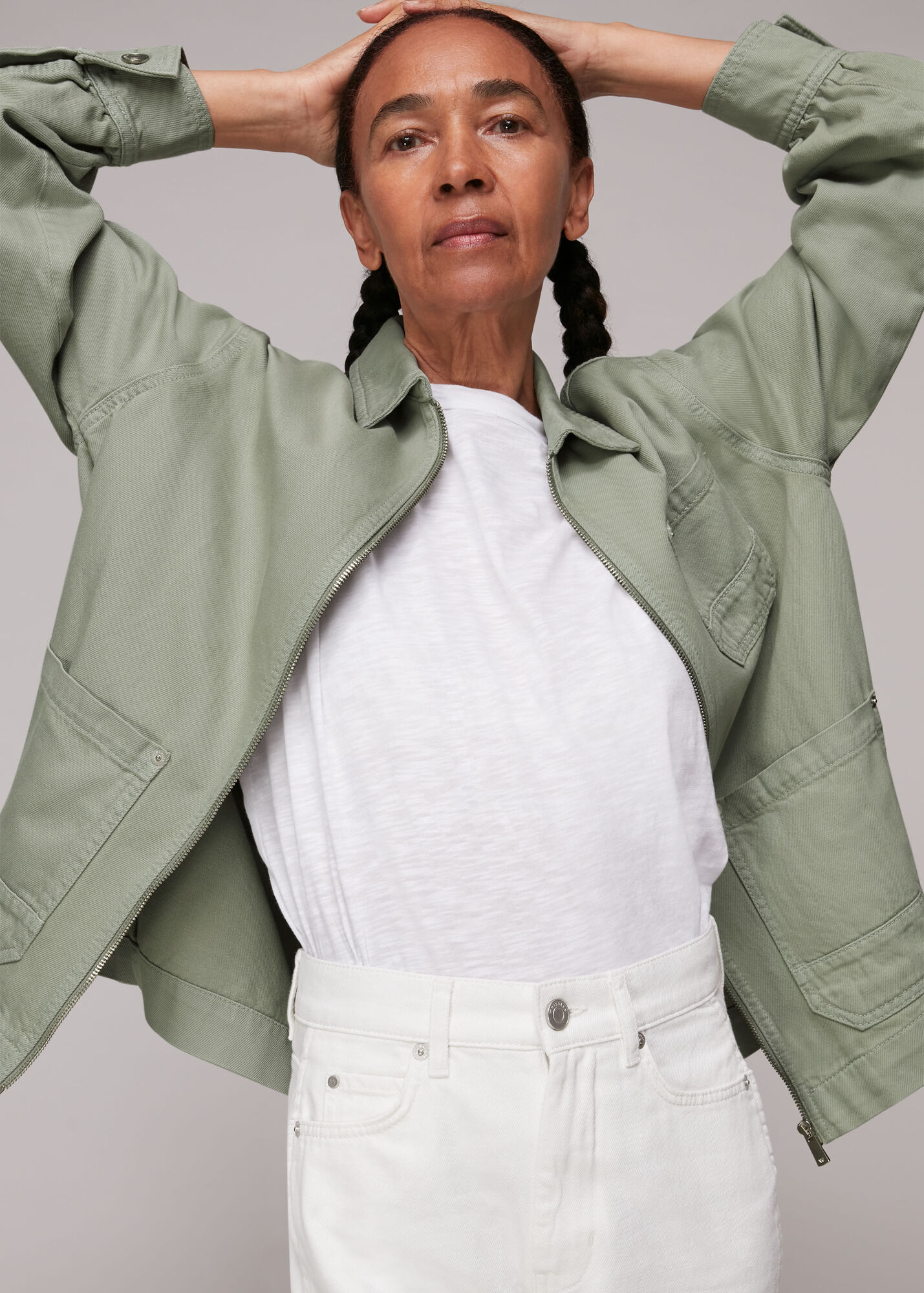Pale Green Zip Front Cargo Jacket | WHISTLES | Whistles UK