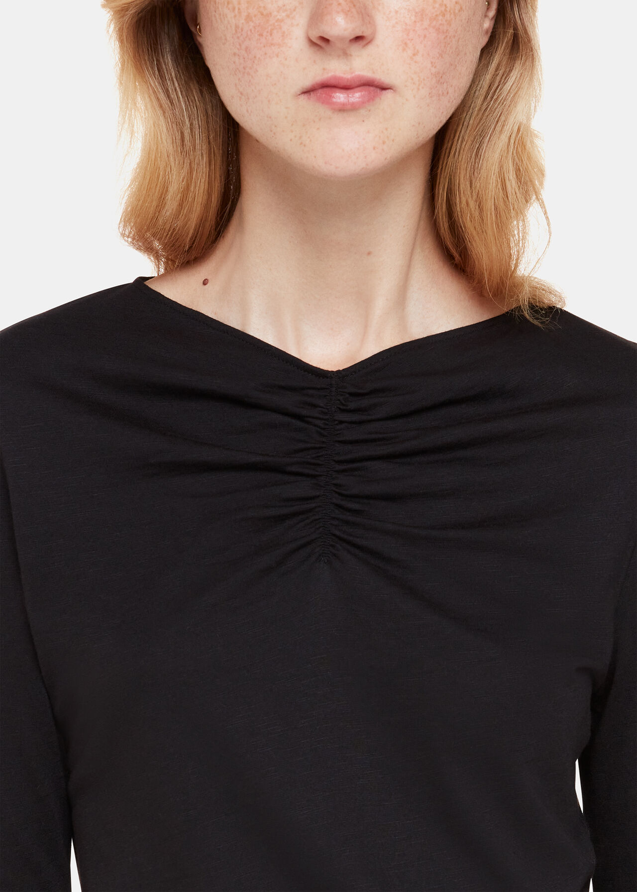 Black High V Neck Ruched Top | WHISTLES | Whistles UK