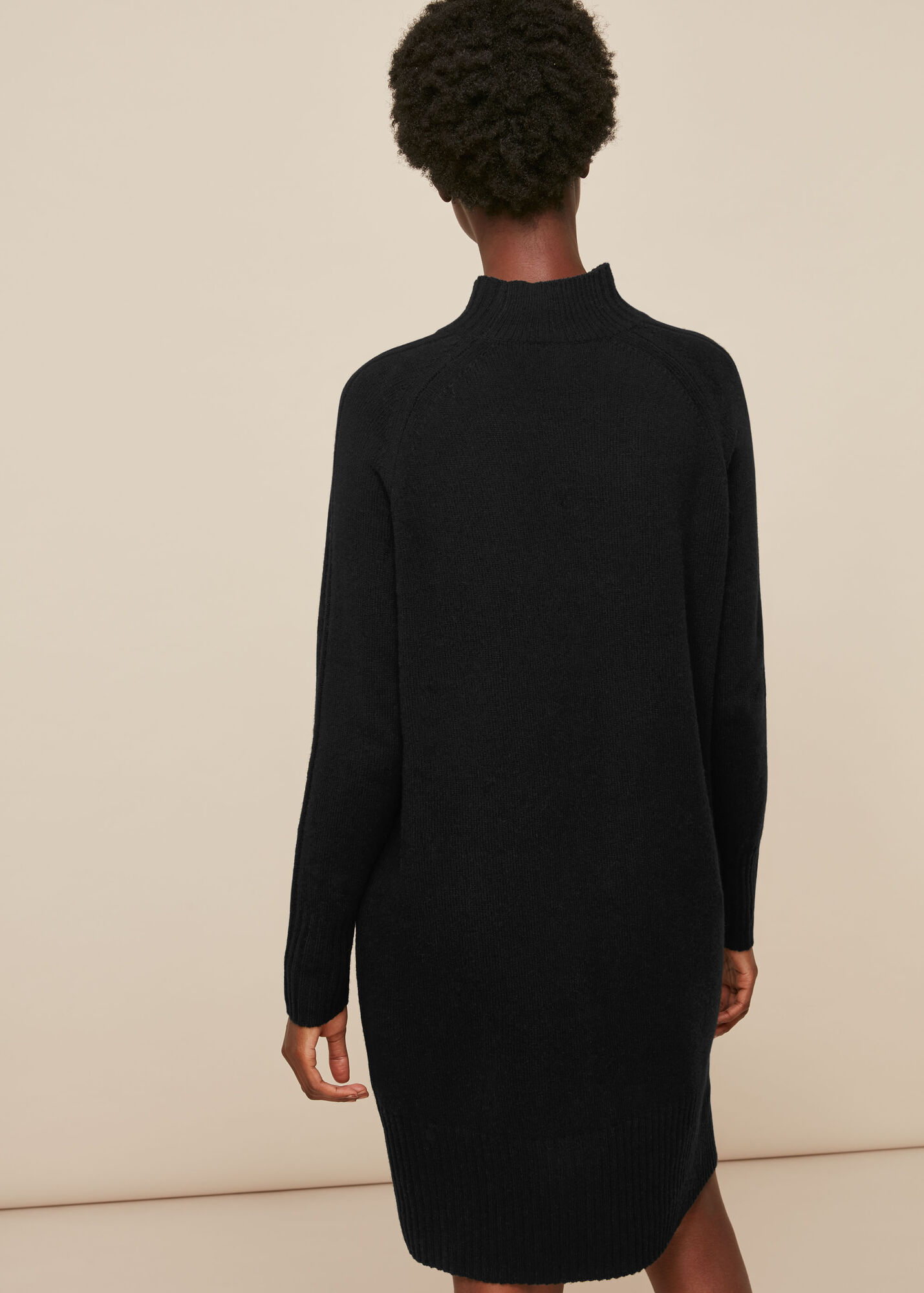 Black Funnel Neck Wool Knit Dress | WHISTLES | Whistles UK