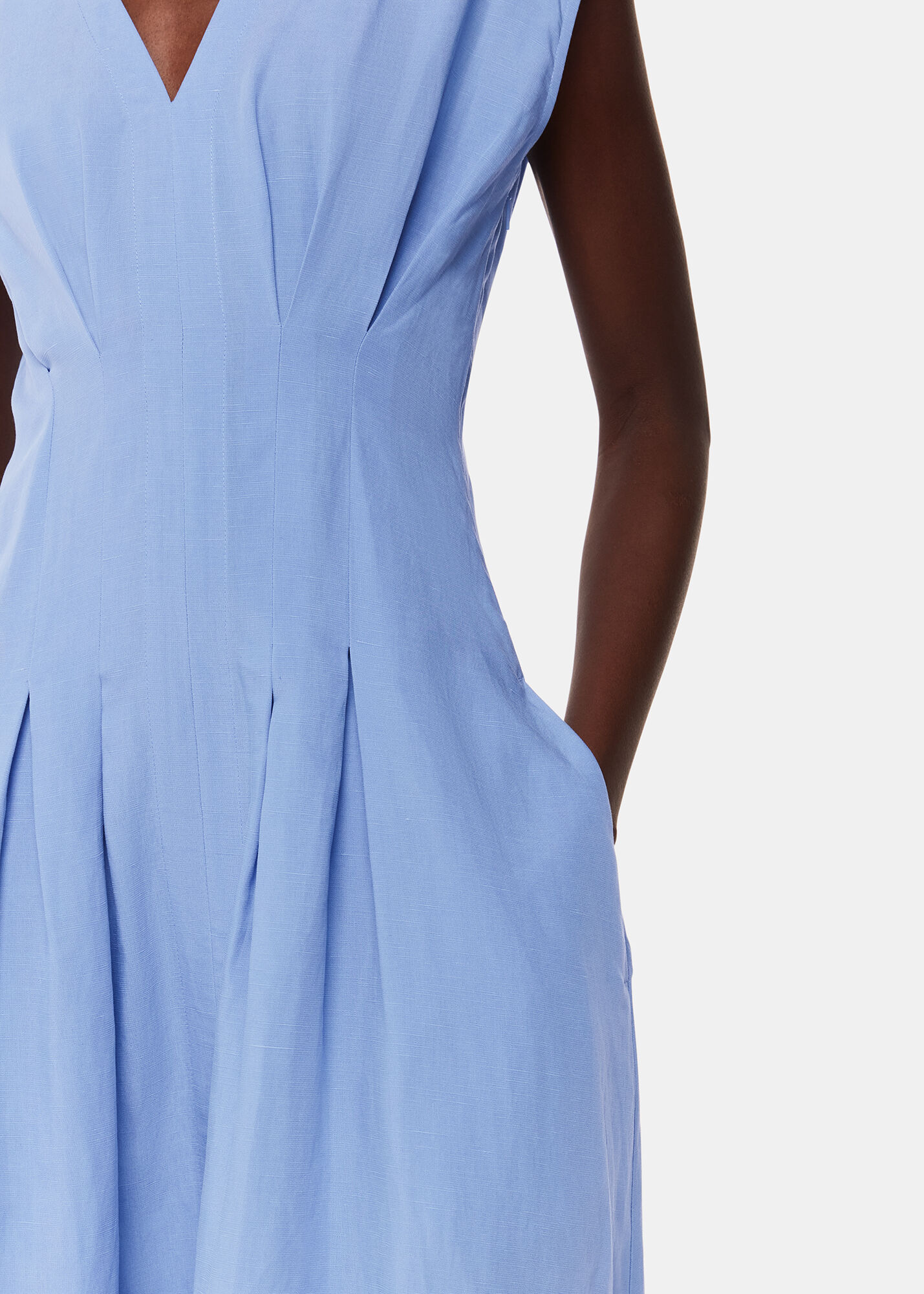 Blue Panel Linen Blend Dress | WHISTLES | Whistles UK